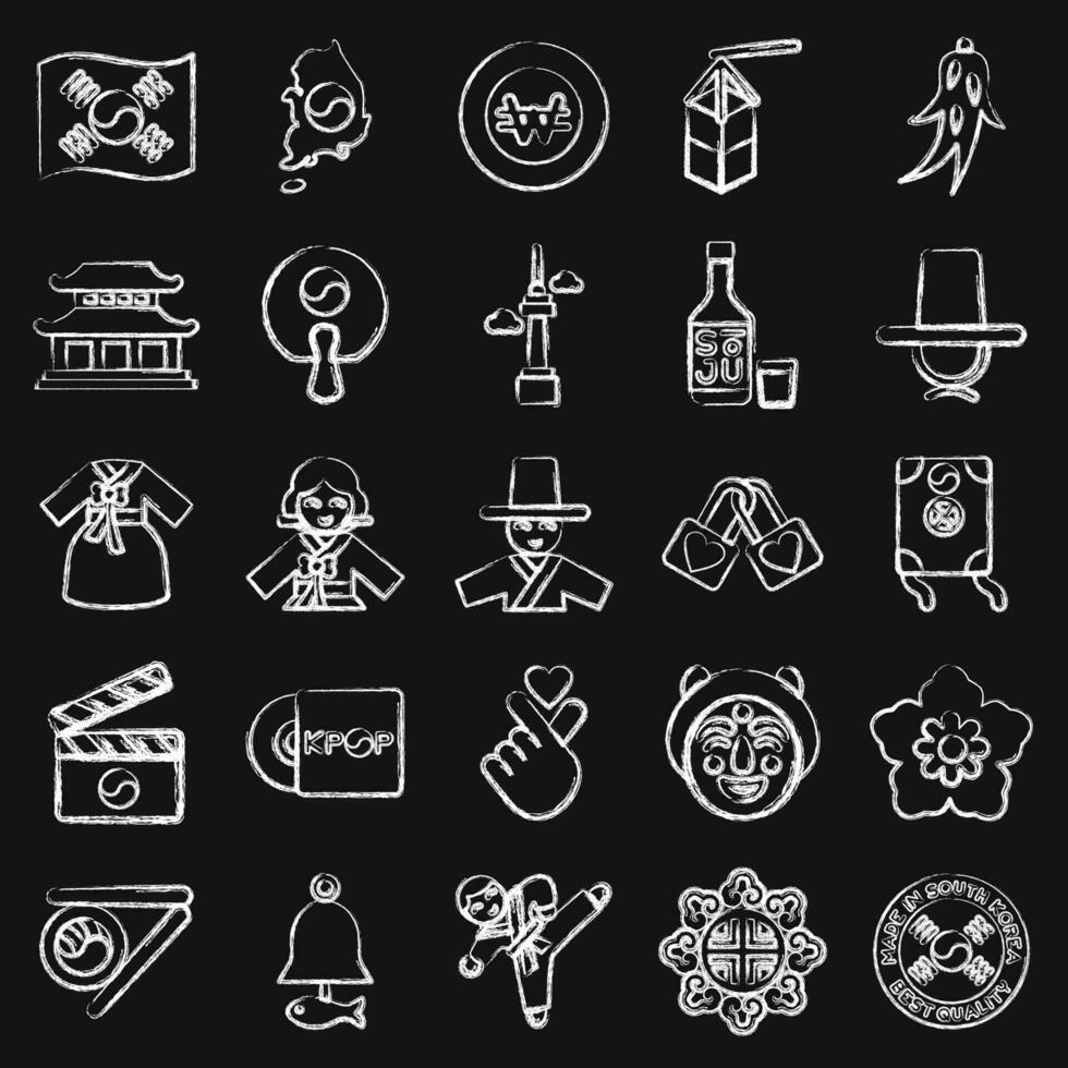 Icon Set Of South Korea South Korea Elements Icons In Chalk Style
