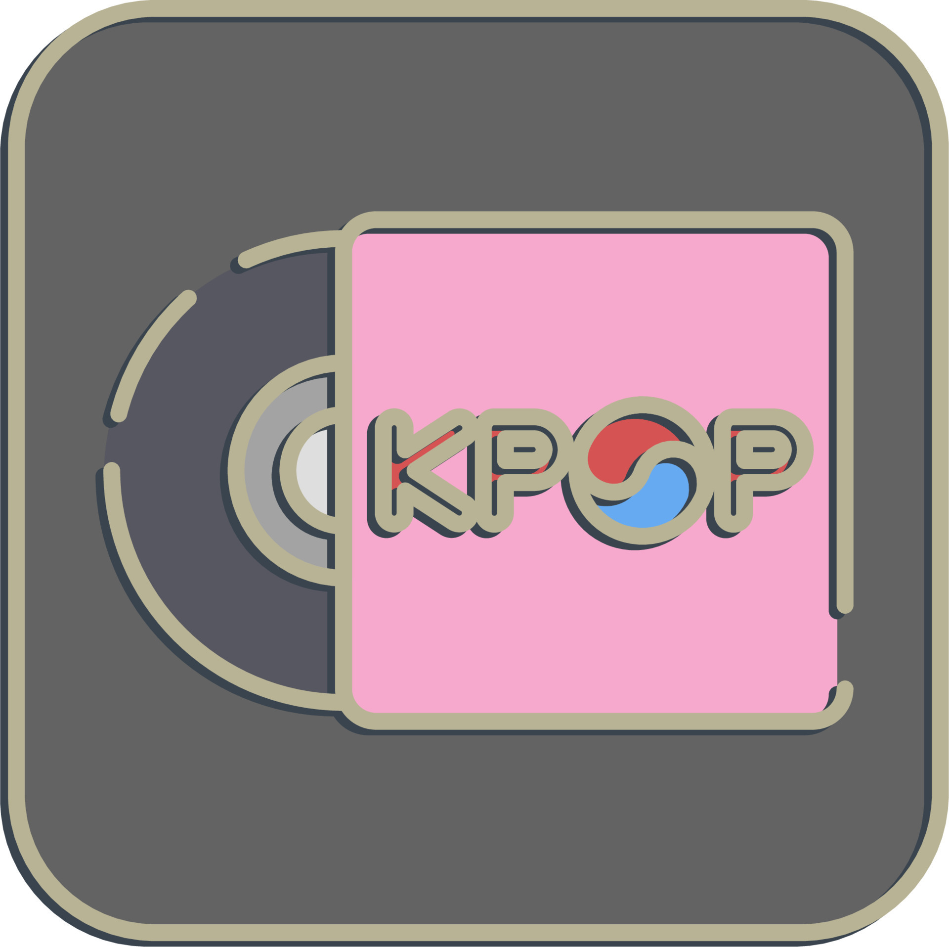 Icon korean pop disc. South Korea elements. Icons in embossed style. Good for prints, posters ...