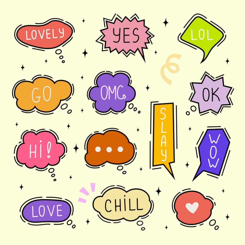 Set of colorful speech bubbles. Hand-drawn chatting clouds. Chatting ... Set of colorful speech bubbles. Hand-drawn chatting clouds. Chatting ...