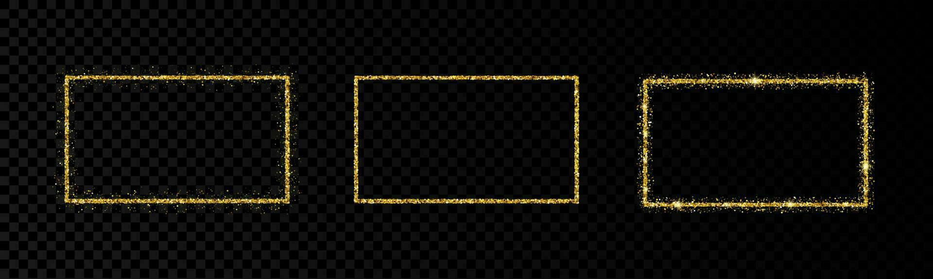 Shiny frames with glowing effects. Set of three glitter gold ...