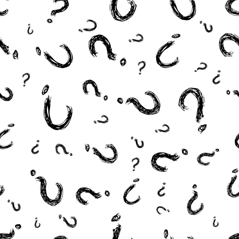 Seamless Pattern With Hand Drawn Question Mark Symbol Black Sketch