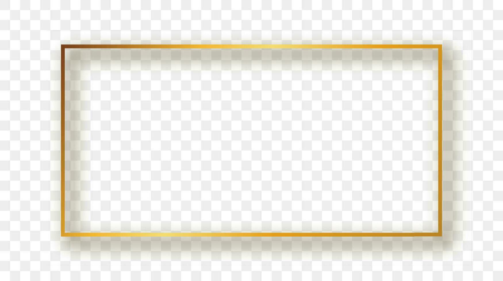 Gold glowing rectangular shape frame with shadow isolated on background. Shiny frame with ...