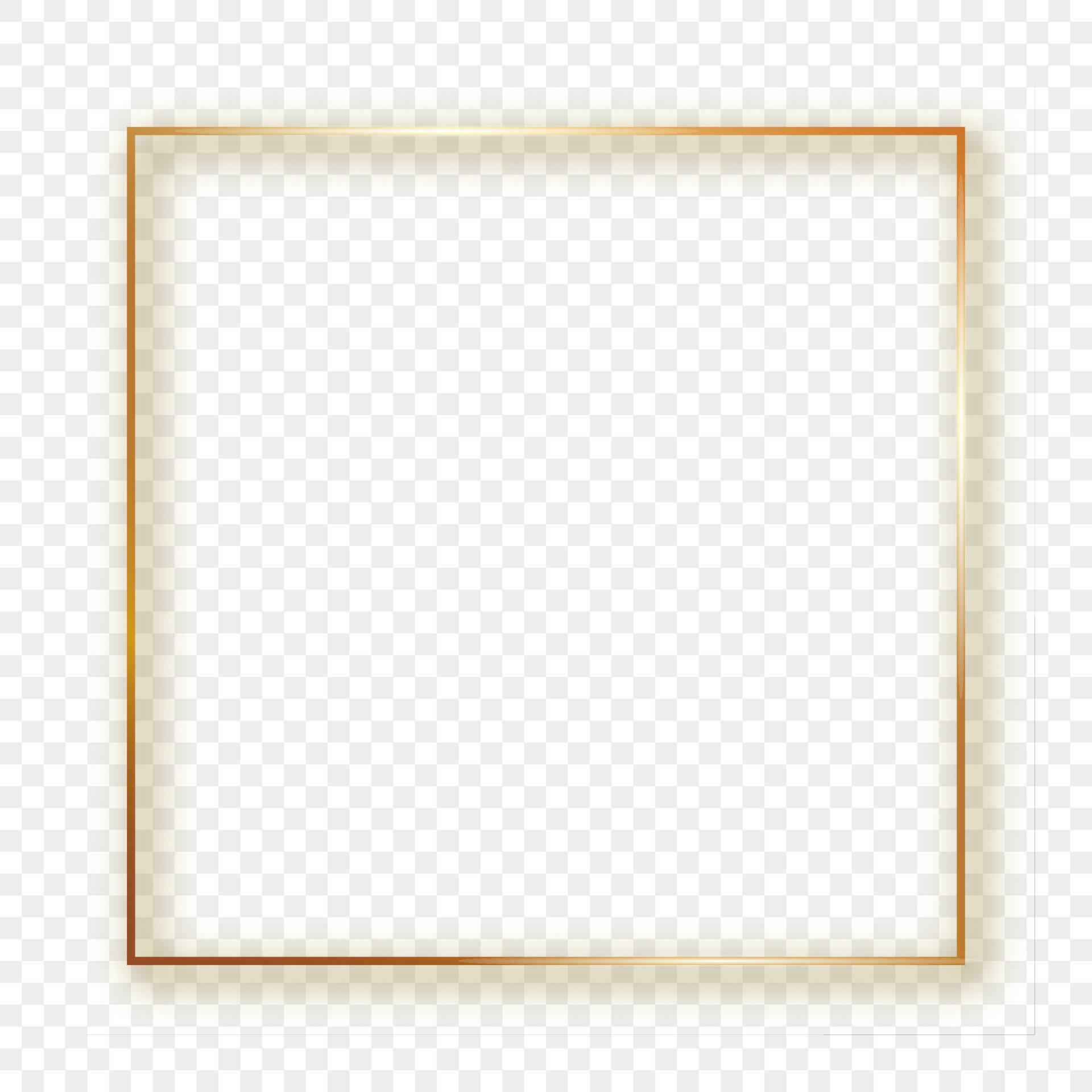 Gold glowing square frame with shadow isolated on background. Shiny frame with glowing effects ...