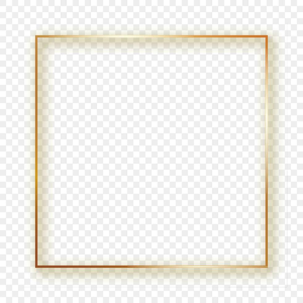 Gold glowing square frame with shadow isolated on background. Shiny frame with glowing effects ...