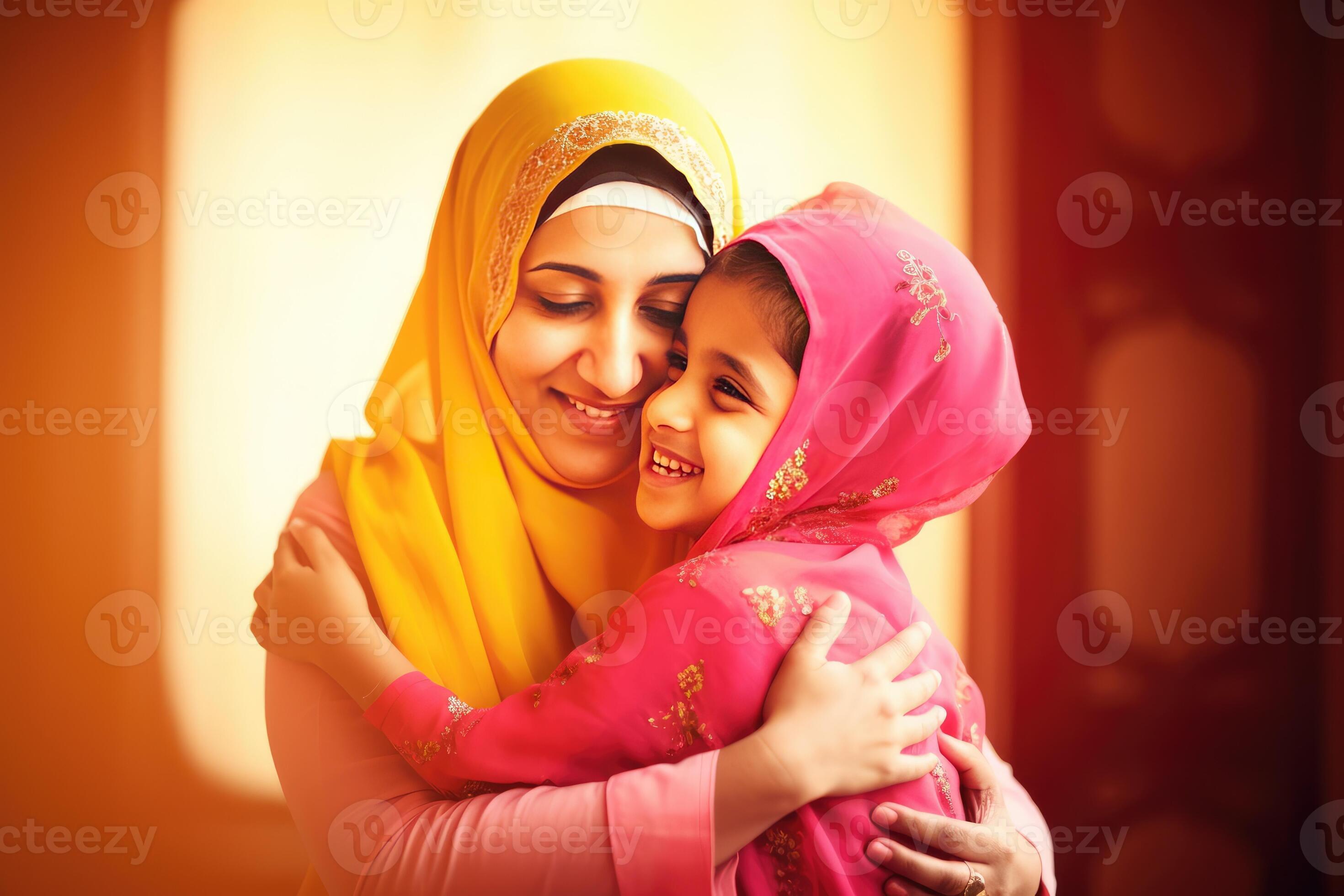 Adorable Indian Muslim Kid Hugging Her Mom In Hijab, Eid Mubarak ...