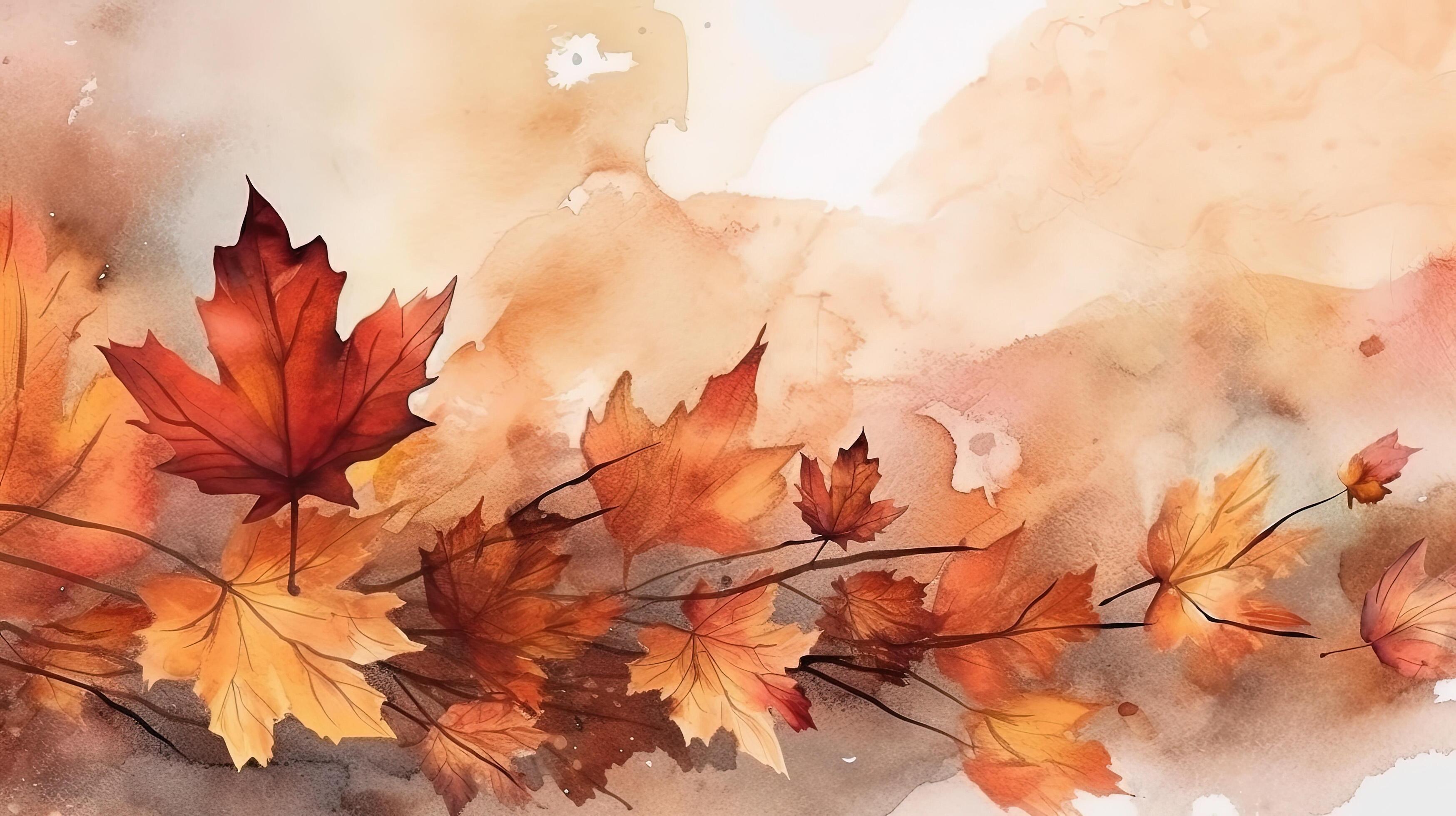 Watercolor Autumn fall background. Illustration 24294867 Stock Photo at ...