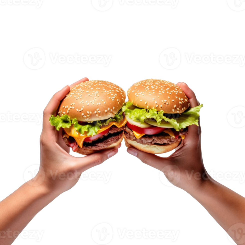 Hands hold burgers isolated on transparent background. 24297536 PNG