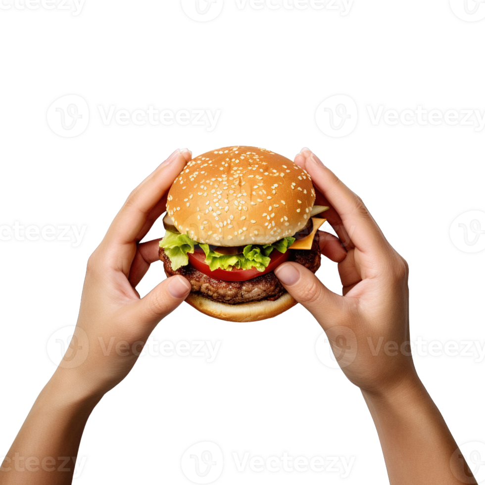 Hands hold a burger isolated on transparent background. 24297563 PNG