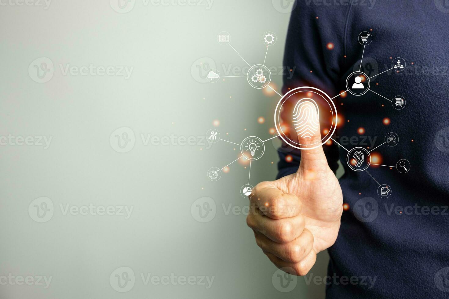 Person touching screen to fingerprint scanner, security access ...