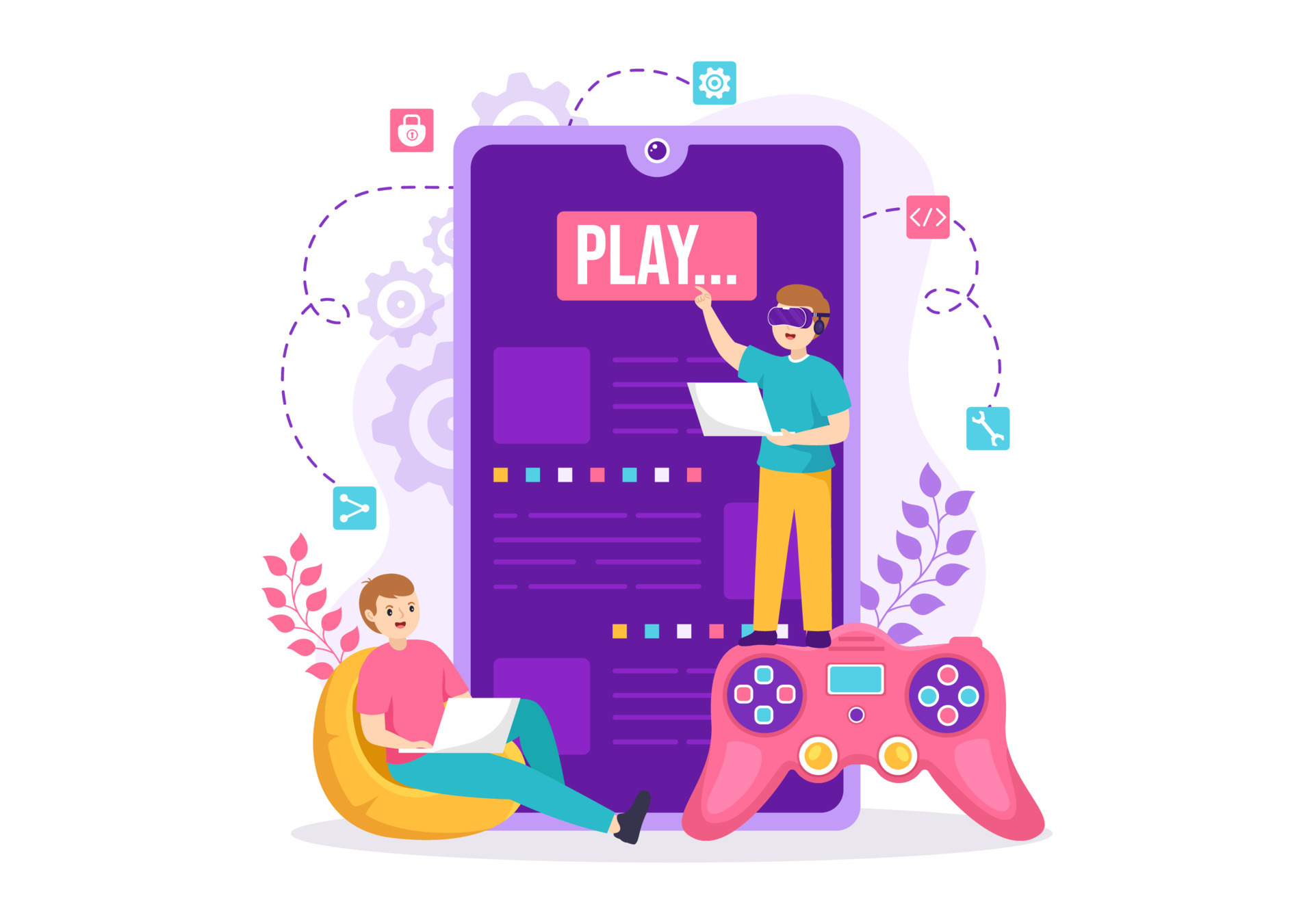 Video Game Development Vector Illustration with Games, Digital ...