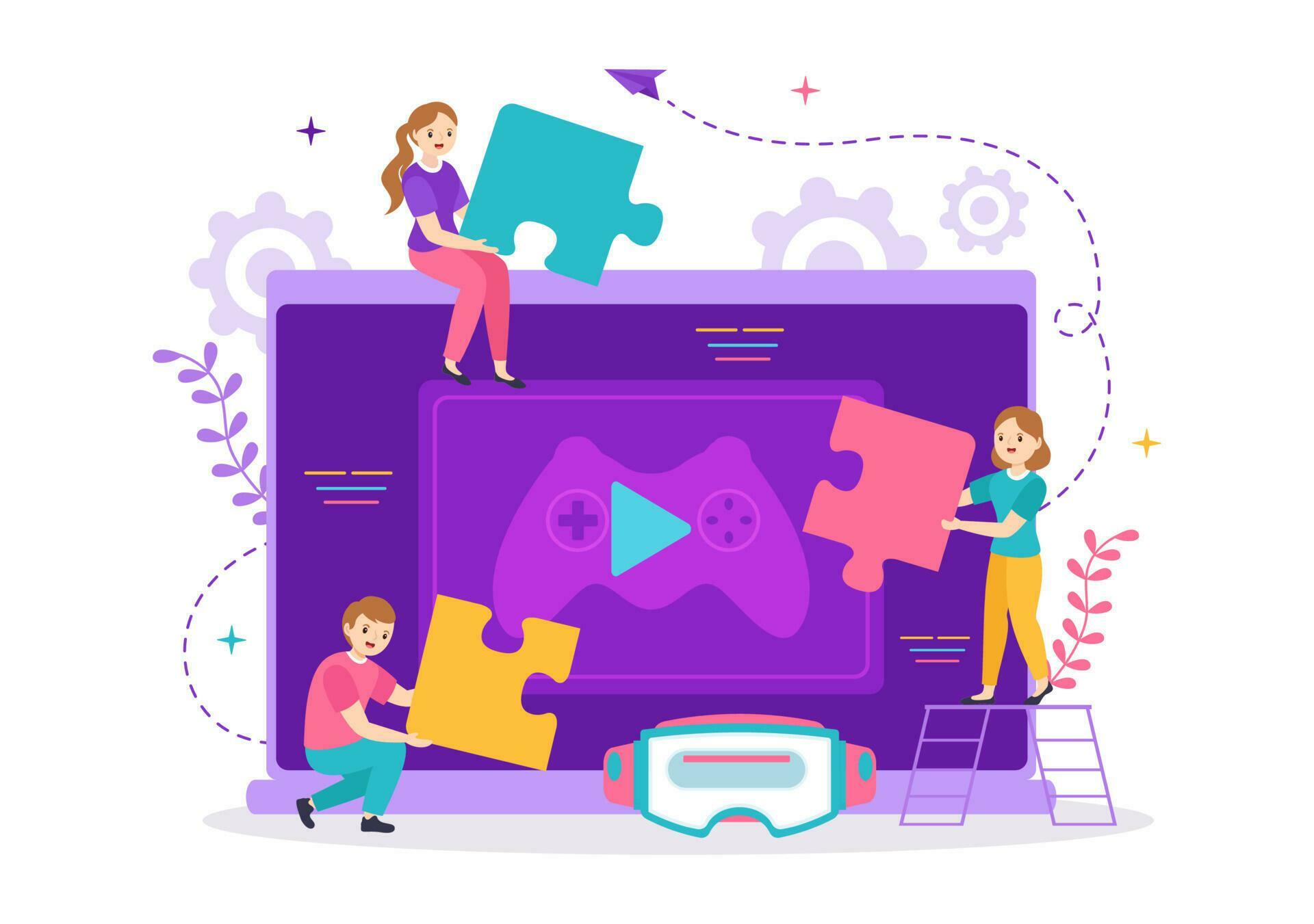 Video Game Development Vector Illustration with Games, Digital ...