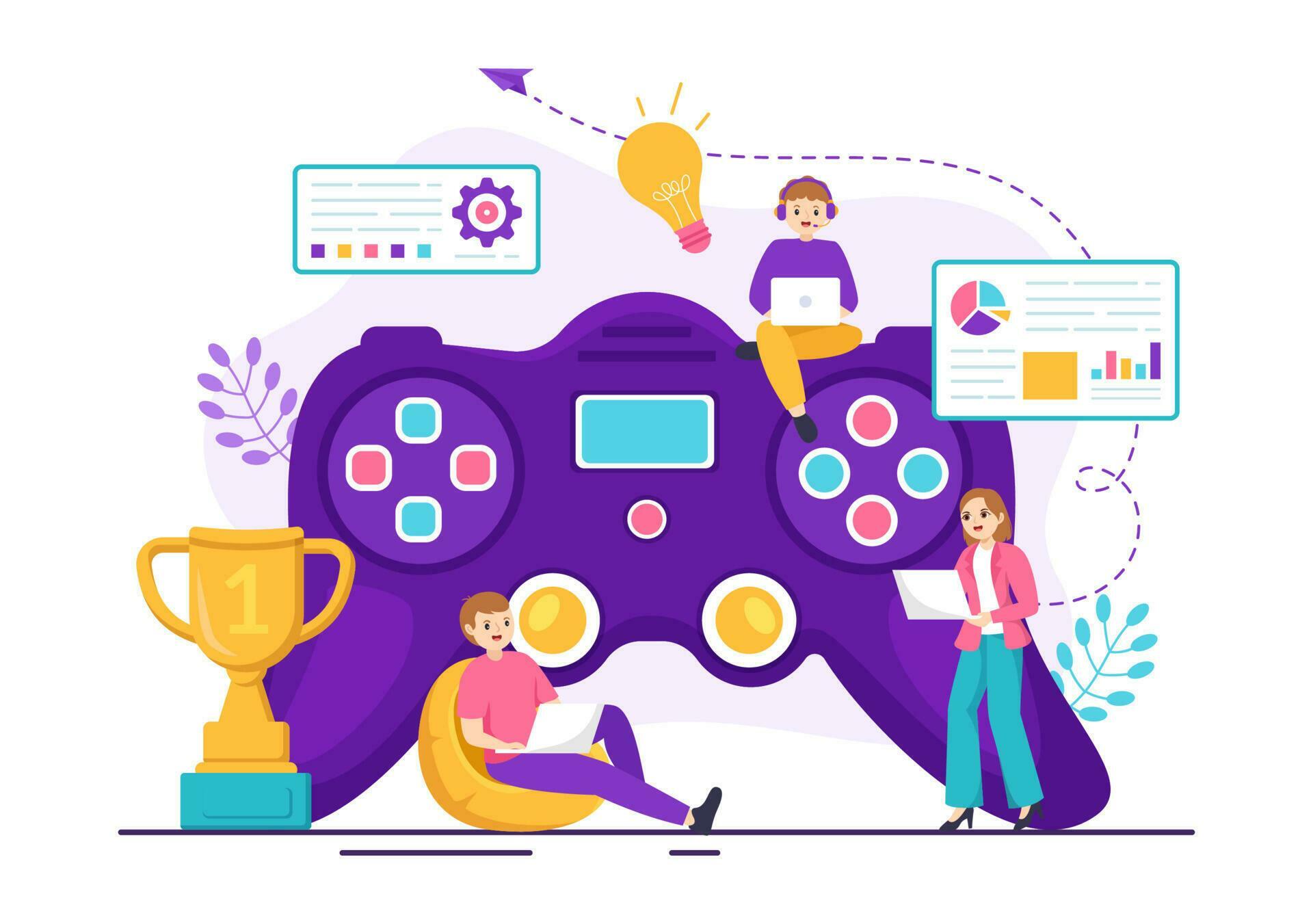 Video Game Development Vector Illustration with Games, Digital ...