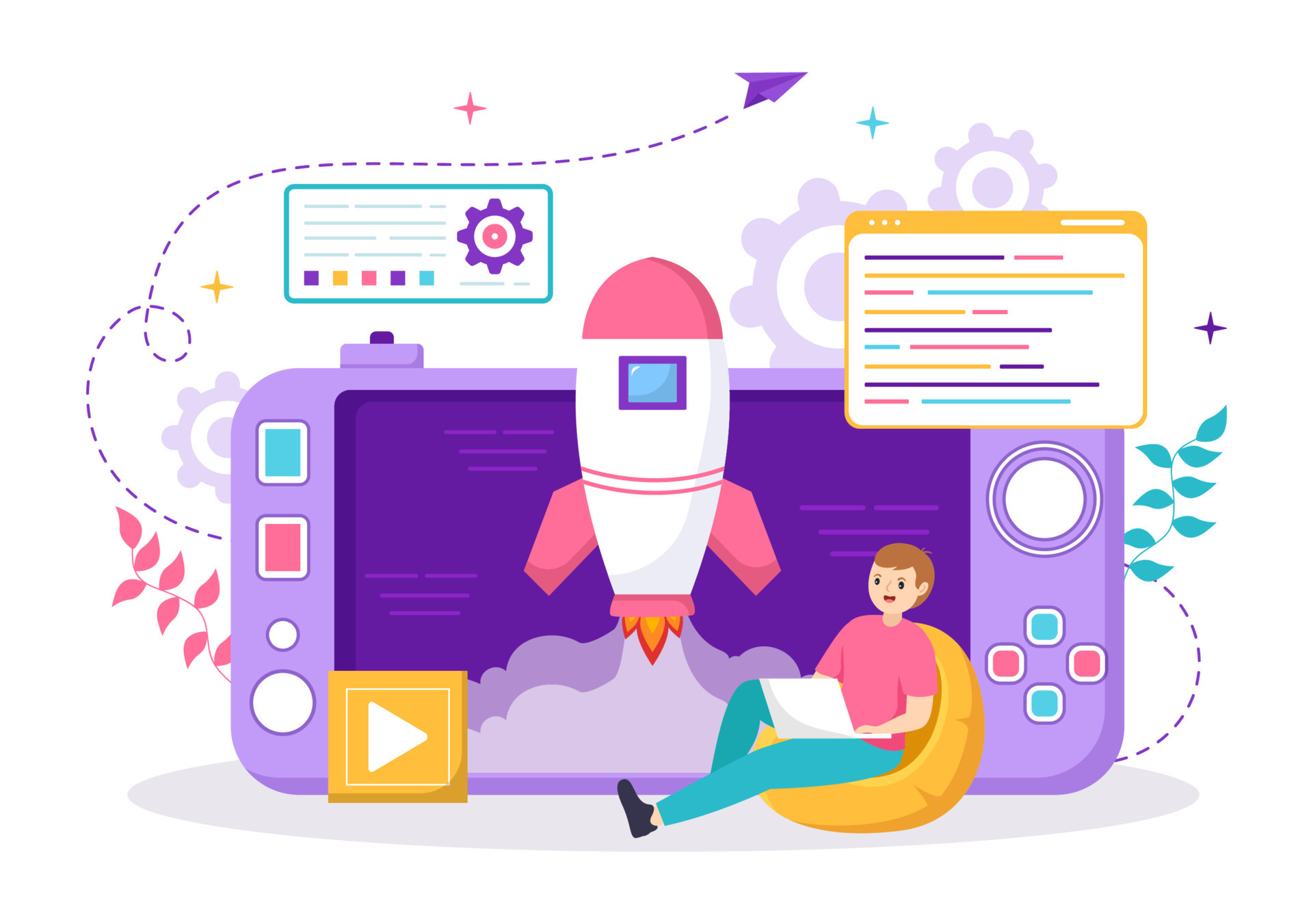 Video Game Development Vector Illustration with Games, Digital ...