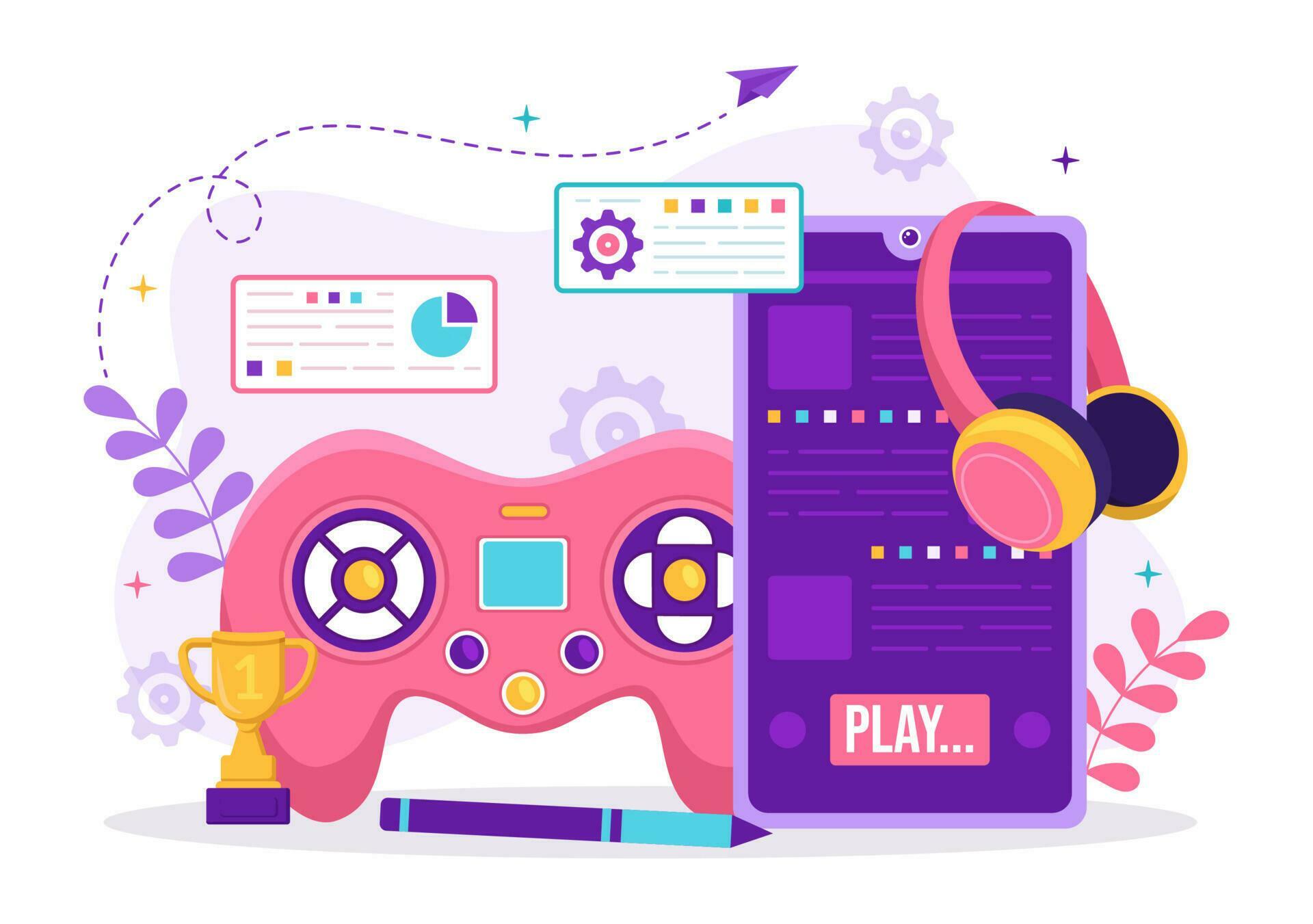 Video Game Development Vector Illustration with Games, Digital ...