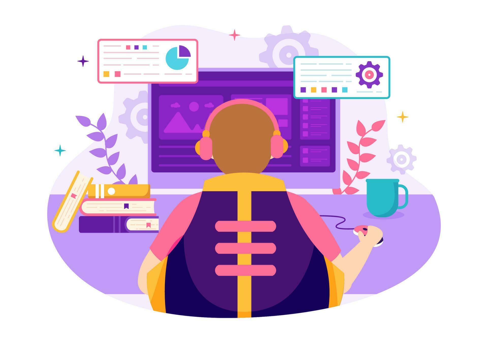 Video Game Development Vector Illustration with Games, Digital ...