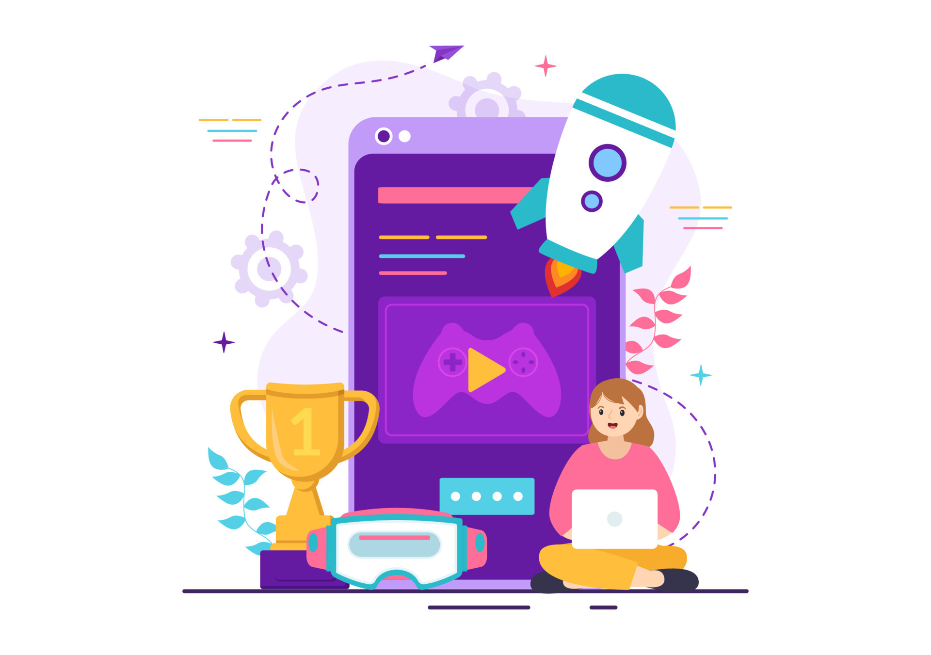 Video Game Development Vector Illustration with Games, Digital ...