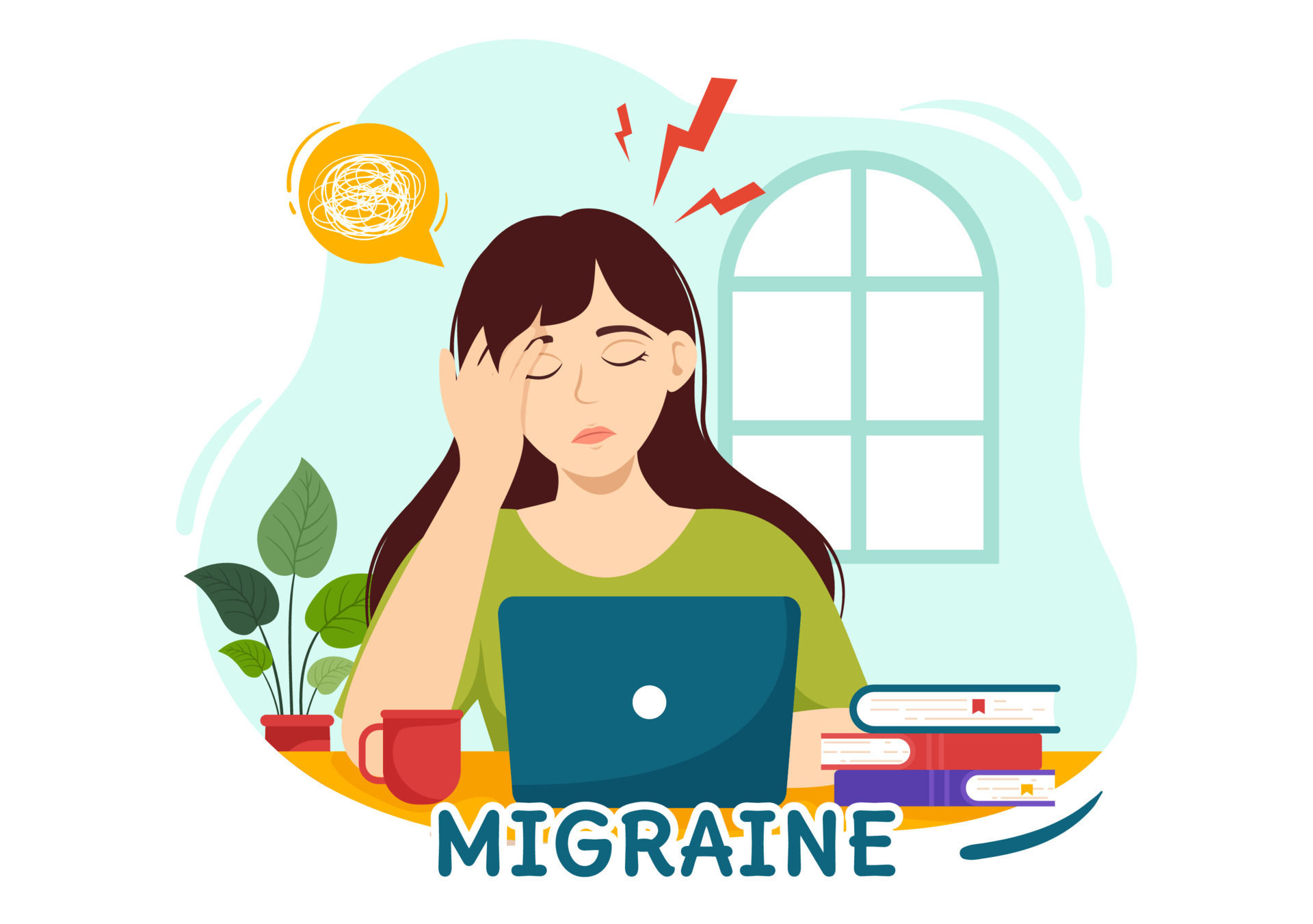 Migraine Vector Illustration People Suffers from Headaches, Stress and Migraines in Healthcare ...