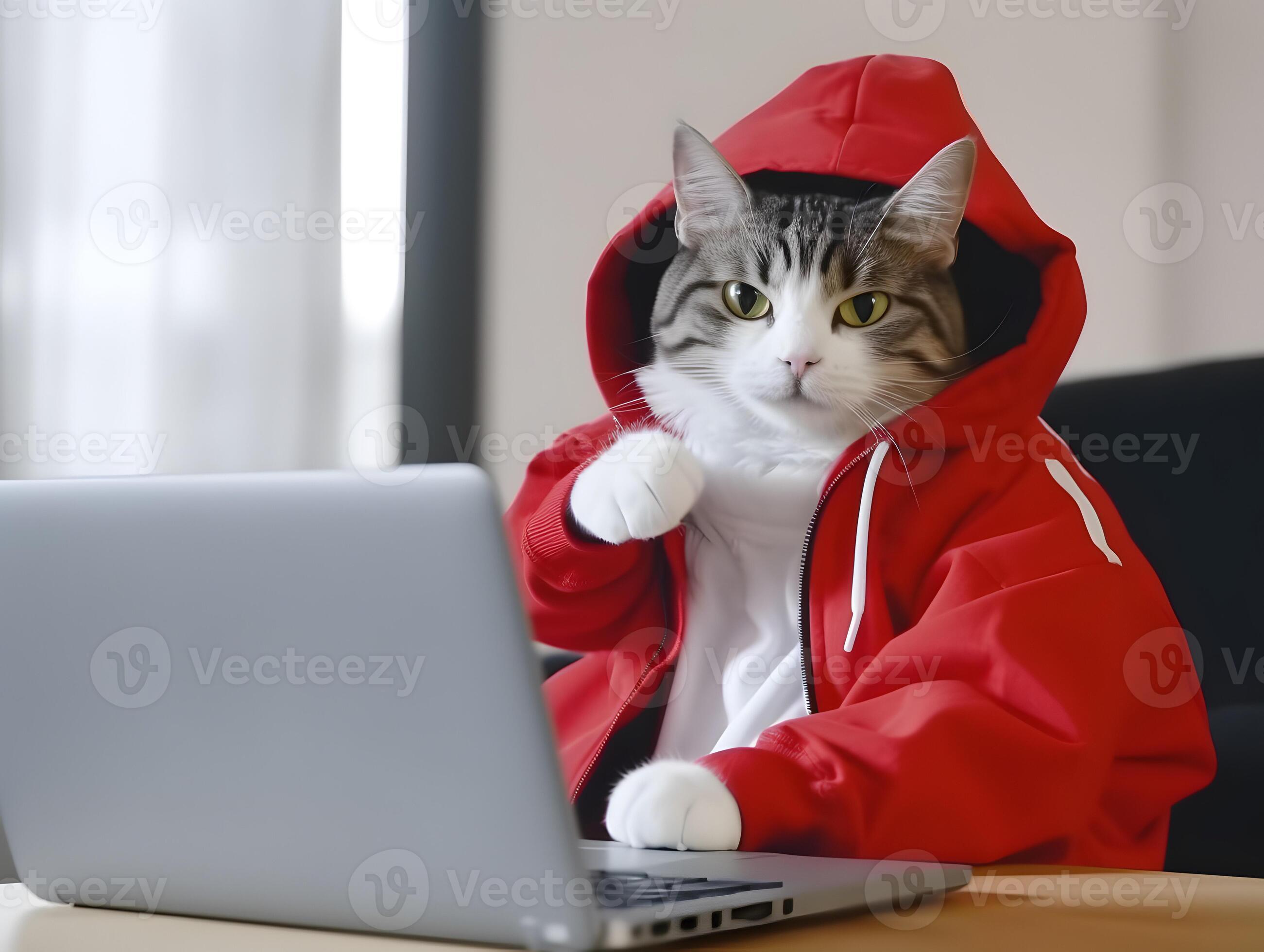 Cat with hoodie. Concept of hardworking pet. image 24306614 Stock Photo ...