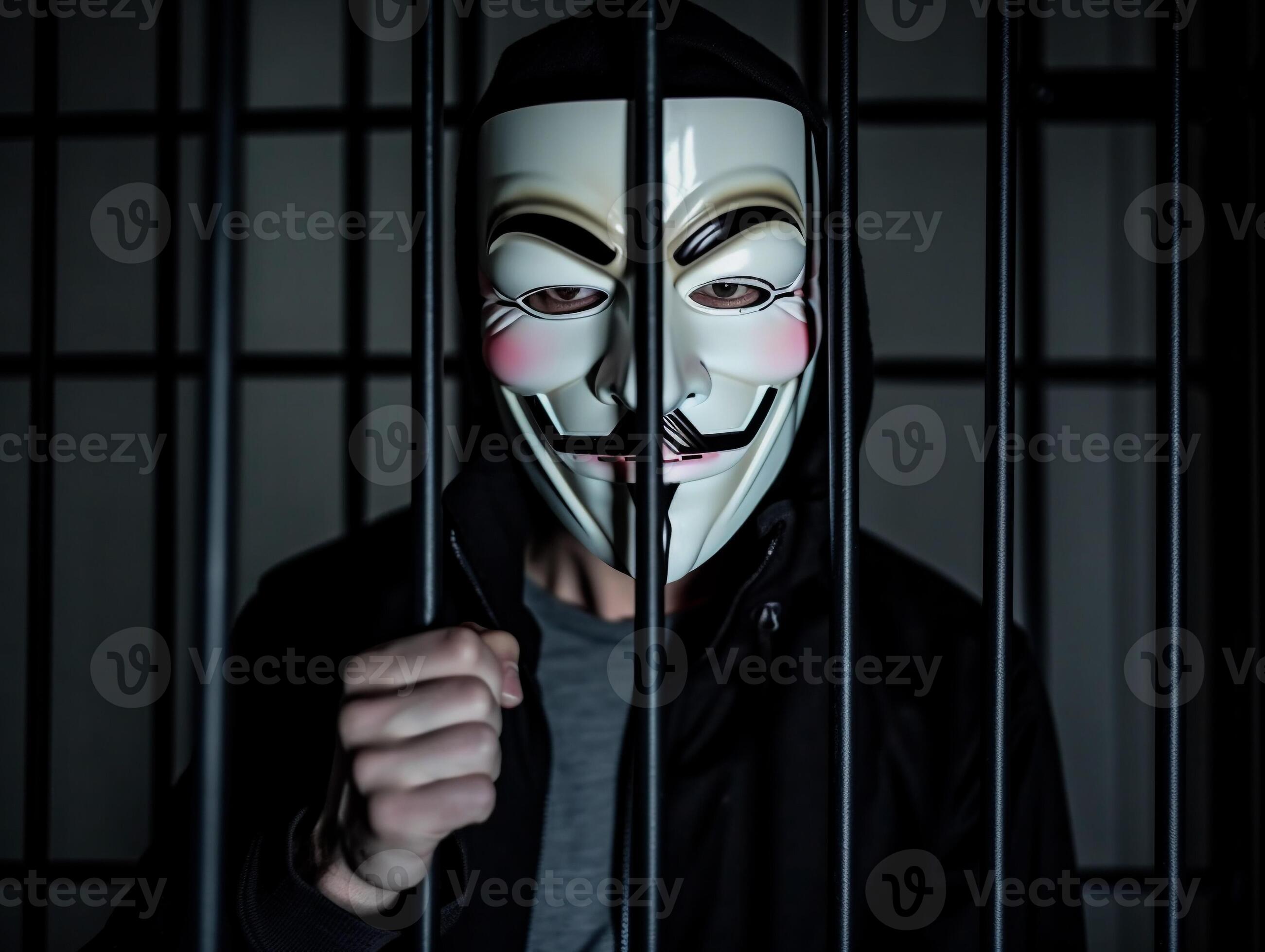 Anonymous hacker behind bars. Arrested in jail. Penalty due to ... Anonymous hacker behind bars. Arrested in jail. Penalty due to ...