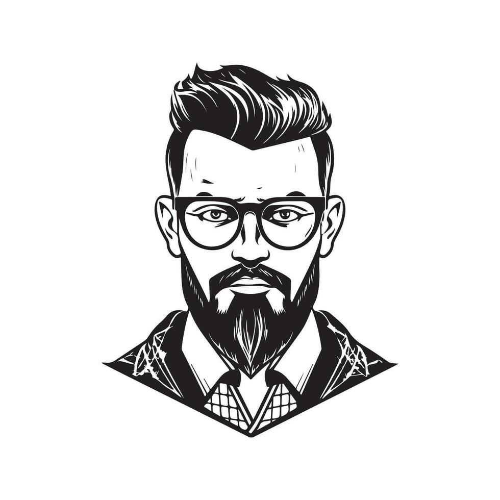 hipster man, vintage logo line art concept black and white color, hand drawn illustration ...