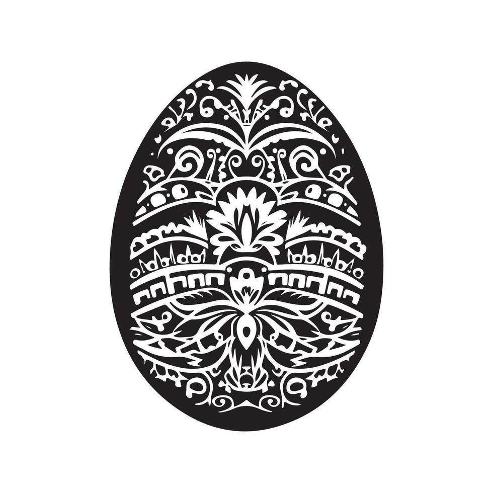 easter egg, vintage logo line art concept black and white color, hand ...