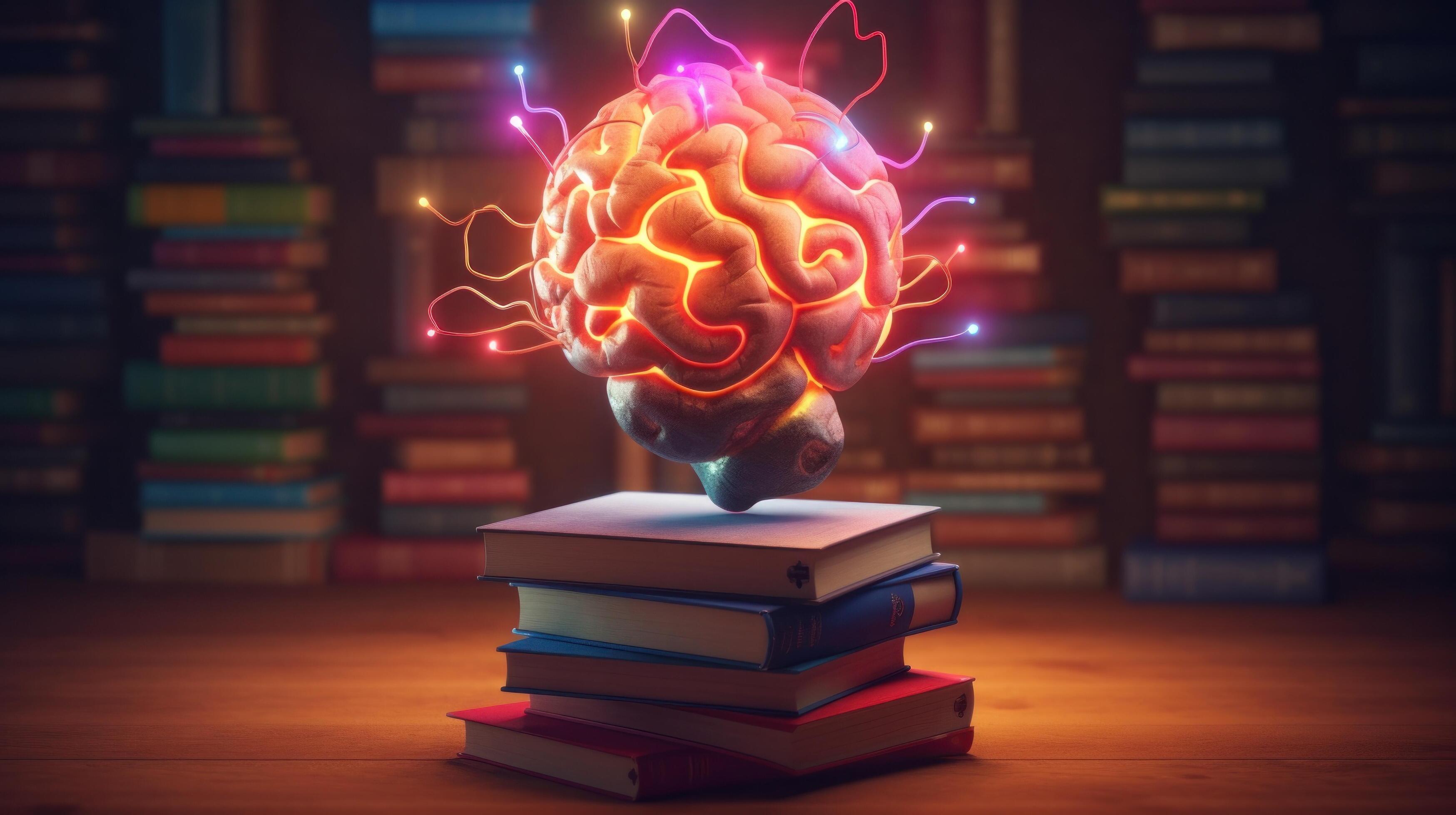 Brain and stack of books. Illustration 24308324 Stock Photo at Vecteezy