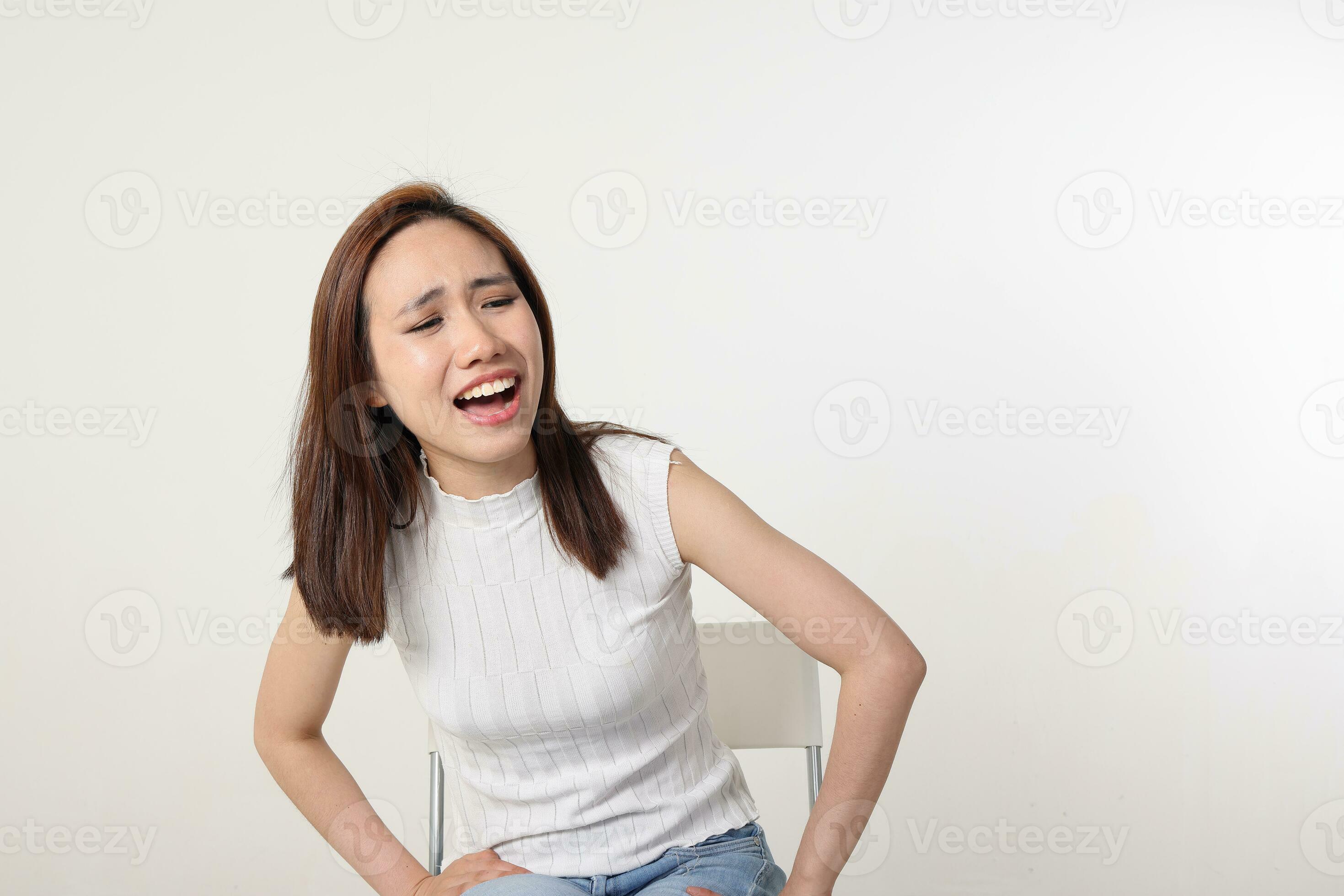 Young attractive Asian chinese malay woman pose face body expression ...