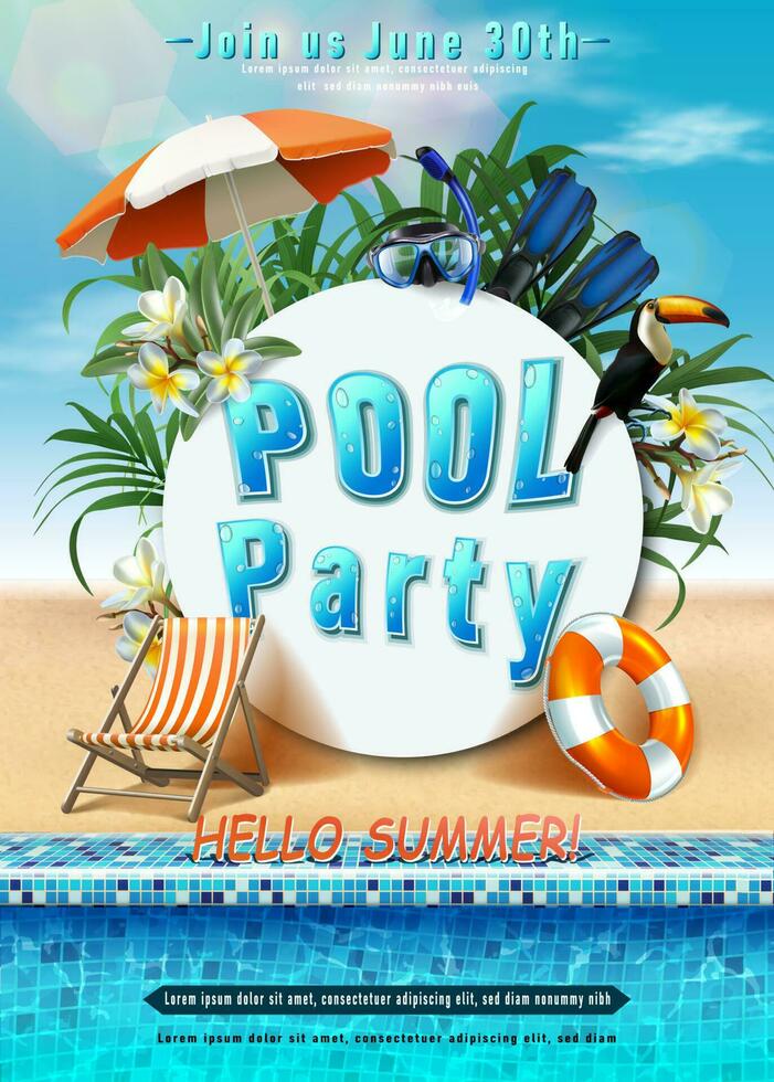 Vector Summer Party Banner Template Pool Party With Inflatable Ring