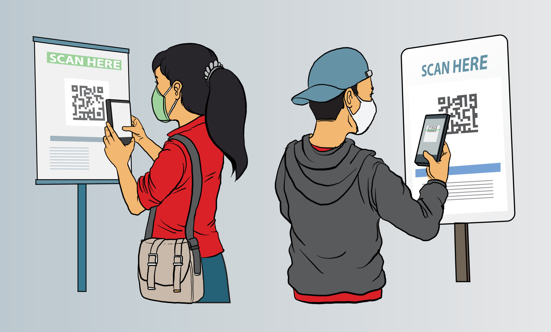 Illustration Of People Scanning Qr Code With Their Smartphone 24318120 Vector Art At Vecteezy