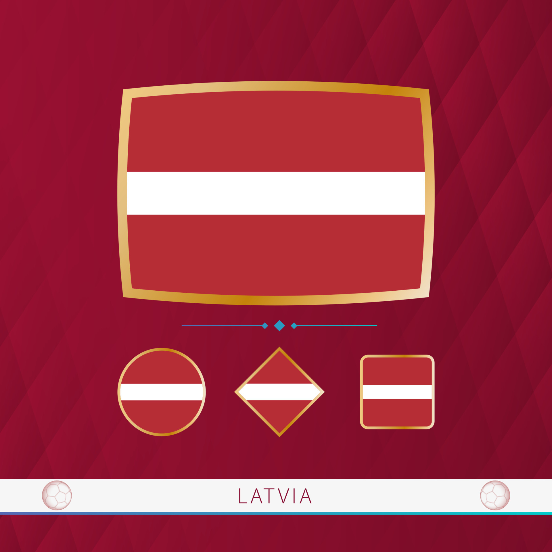 Set of Latvia flags with gold frame for use at sporting events on a ...