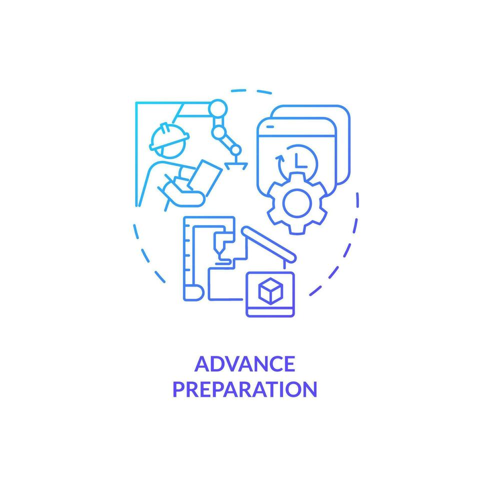 Advance preparation blue gradient concept icon. Changeover time ... Advance preparation blue gradient concept icon. Changeover time ...