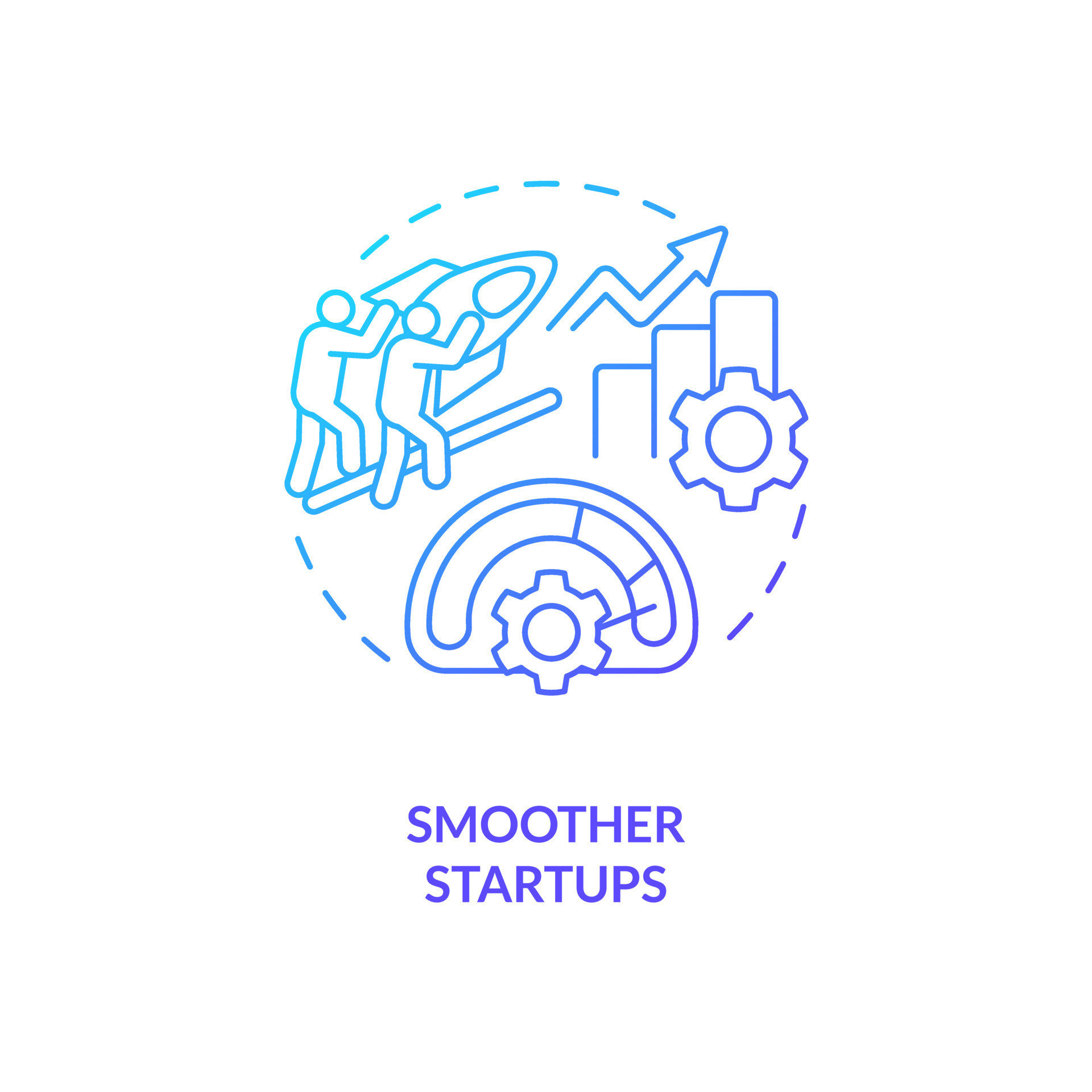Smoother startups blue gradient concept icon. Lean production ... Smoother startups blue gradient concept icon. Lean production ...