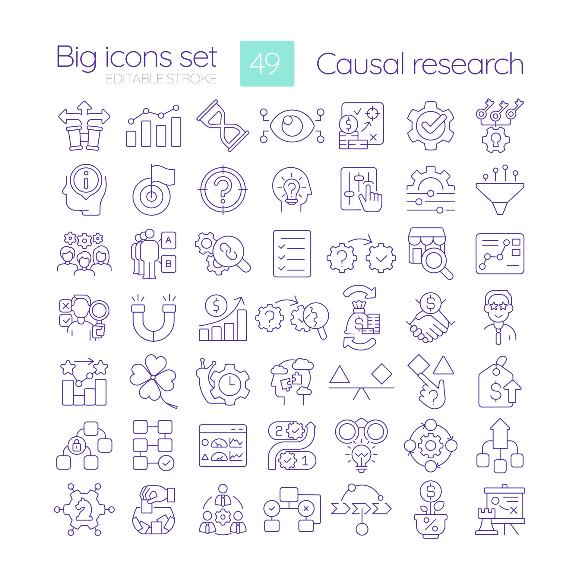 Causal Research Linear Icons Set Marketing Strategy Of Business