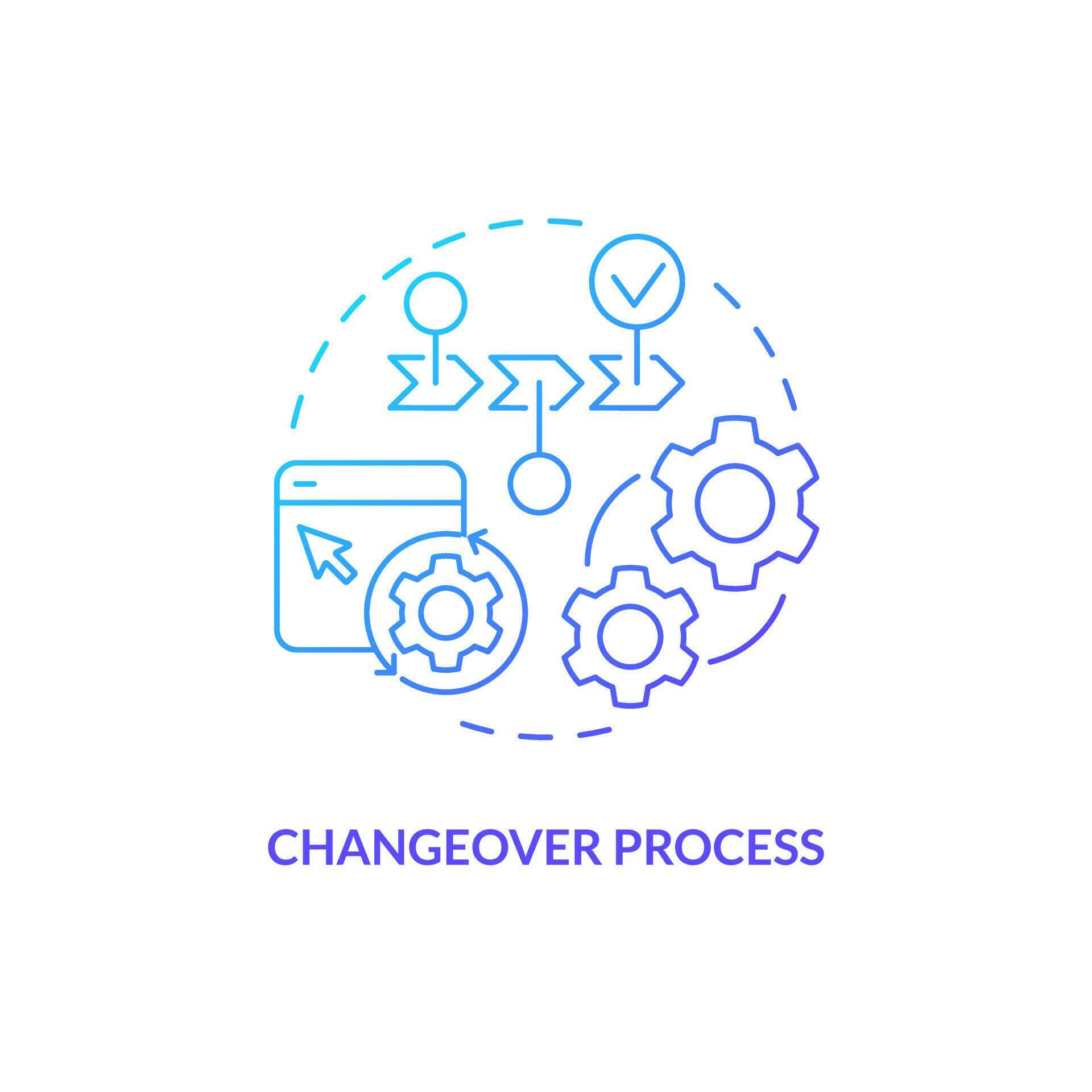 Changeover process blue gradient concept icon. Setup time ... Changeover process blue gradient concept icon. Setup time ...