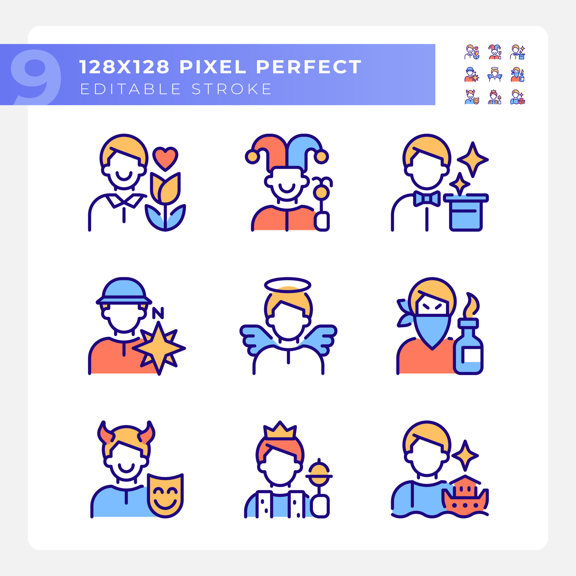 Personalities pixel perfect RGB color icons set. Psychoanalytic theory ... Personalities pixel perfect RGB color icons set. Psychoanalytic theory ...