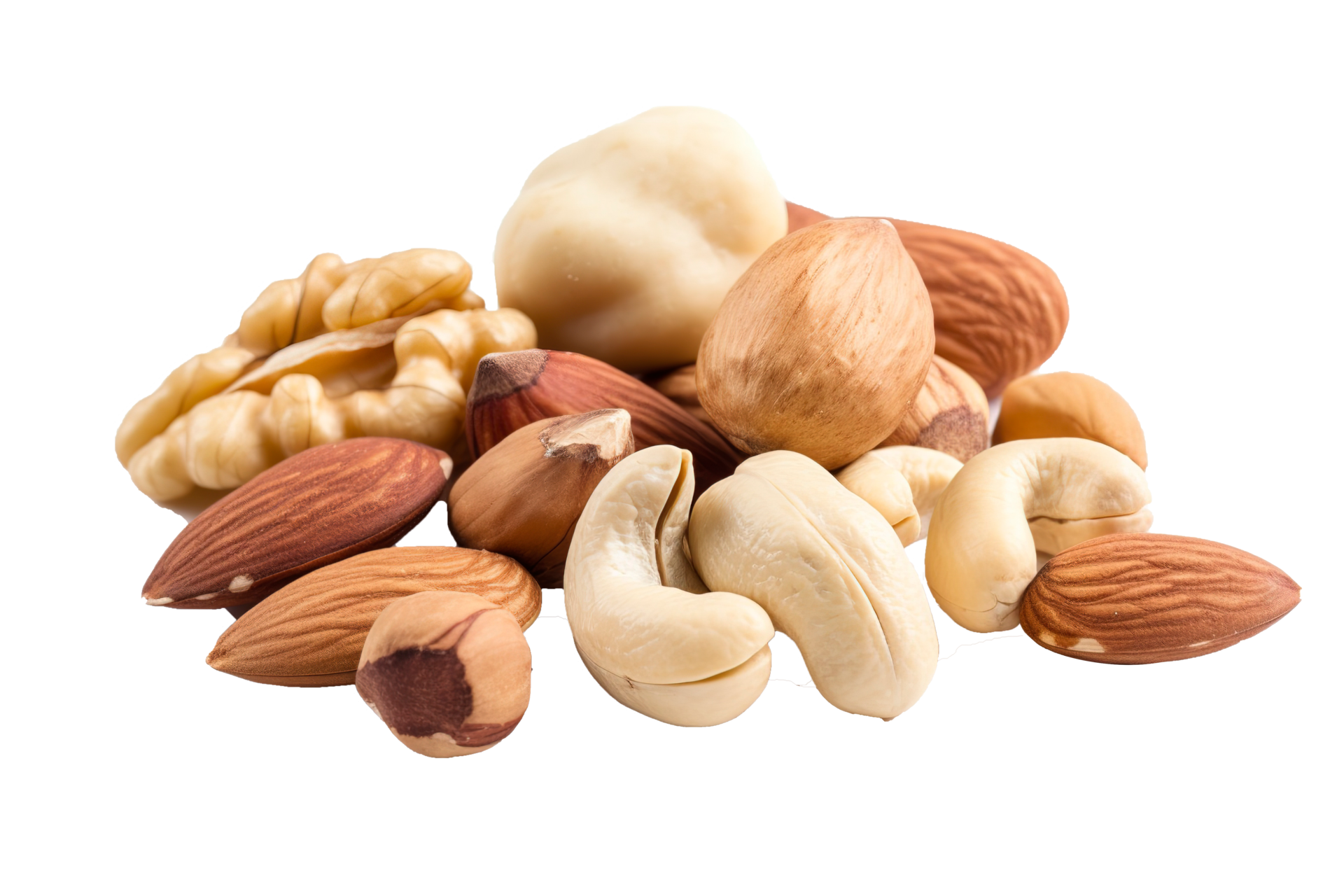 Cashew nuts, almond, hazelnut and blanched peanuts isolated on ... Cashew nuts, almond, hazelnut and blanched peanuts isolated on ...