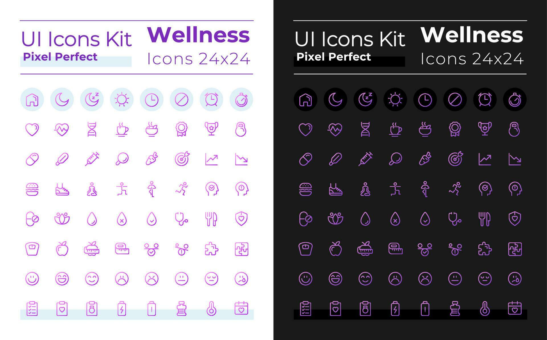 Wellness pixel perfect gradient linear ui icons set for dark, light mode. Line contour user ...