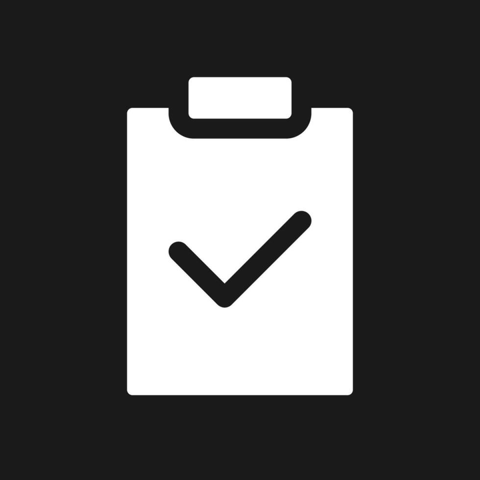 Completed task pixel dark mode glyph ui icon. Project management. User interface design. White ...