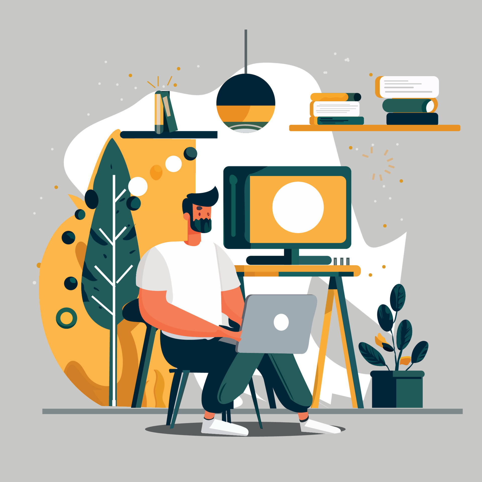 Man Working With Computer Flat Illustration 24321378 Vector Art at Vecteezy