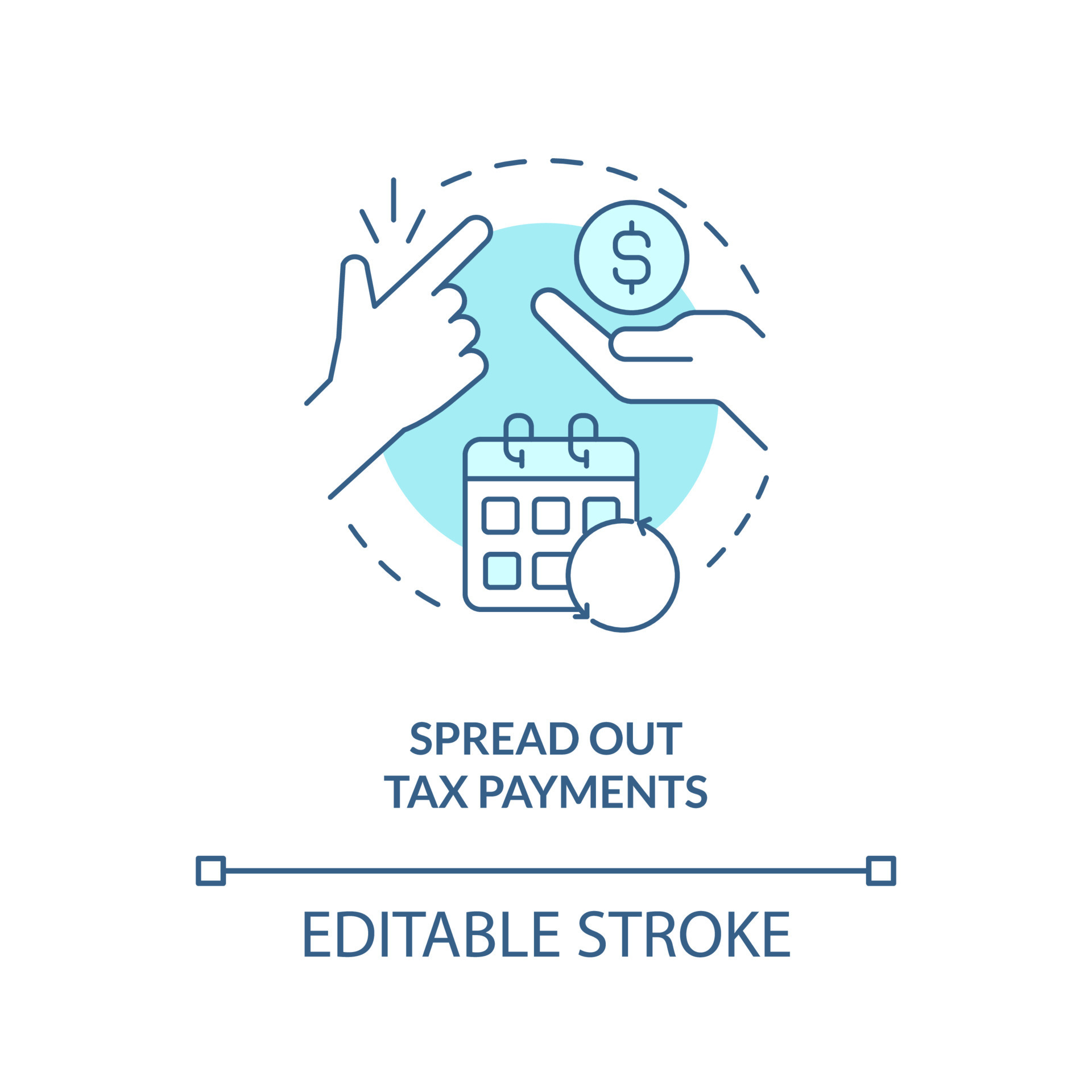 Spread out tax payments turquoise concept icon. Managing small business ... Spread out tax payments turquoise concept icon. Managing small business ...