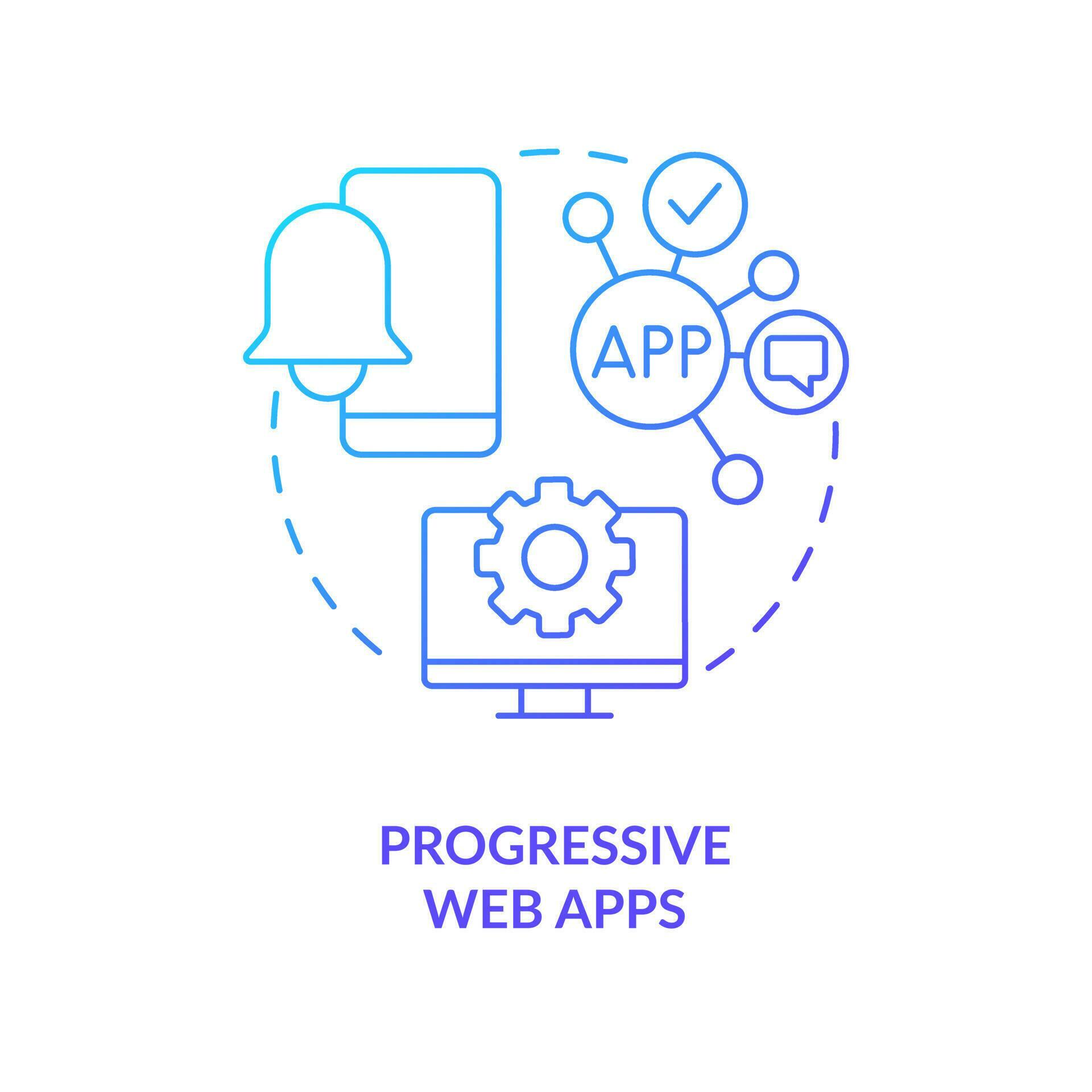 Progressive web apps blue gradient concept icon. Offline access. Future ... Progressive web apps blue gradient concept icon. Offline access. Future ...