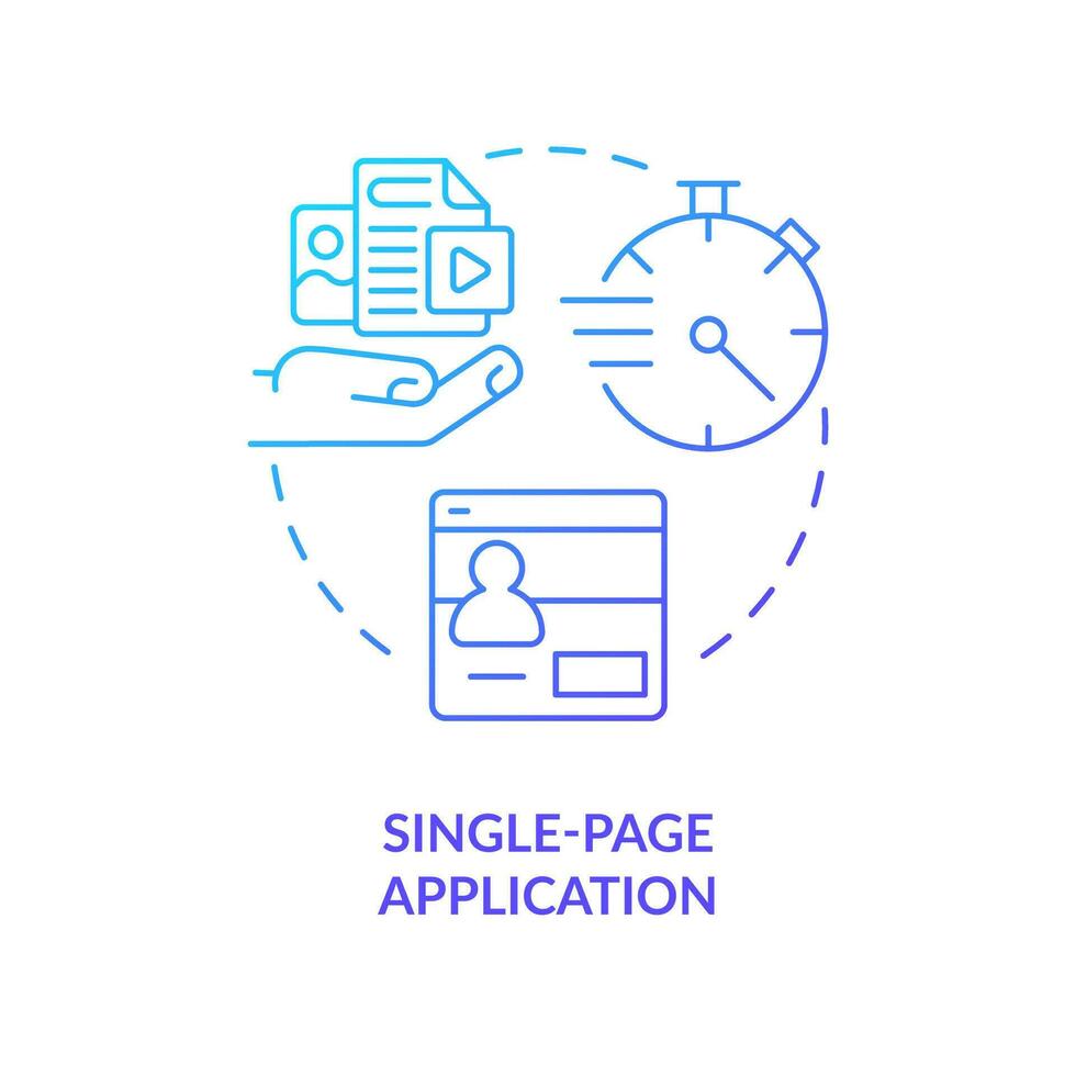 Single page application blue gradient concept icon. App production ...