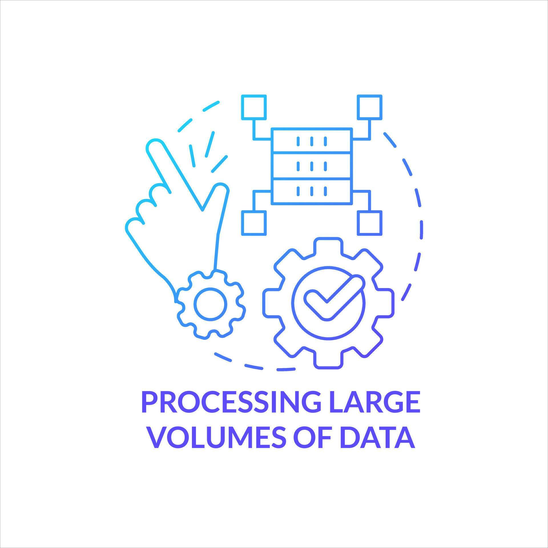 Processing large volumes of data blue gradient concept icon. Operating ... Processing large volumes of data blue gradient concept icon. Operating ...