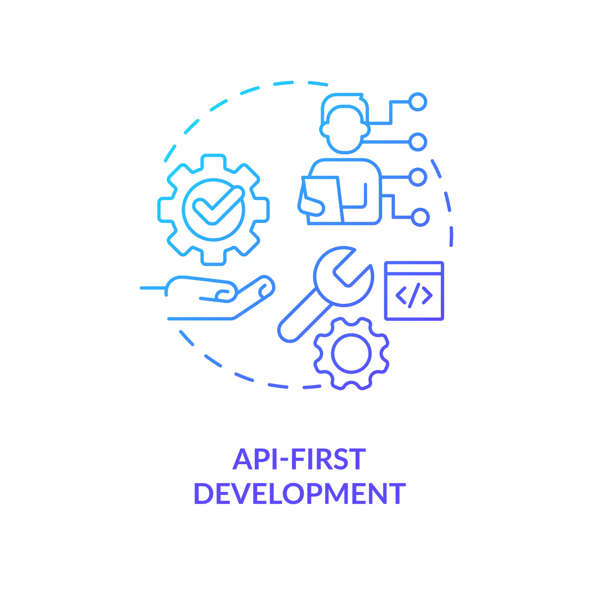API first development blue gradient concept icon. Digital production ...