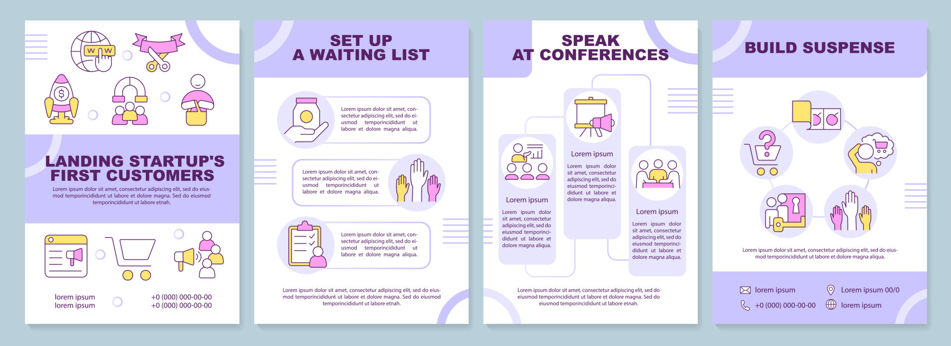 Land Startup First Customers Brochure Template New Business Leaflet Design With Linear Icons