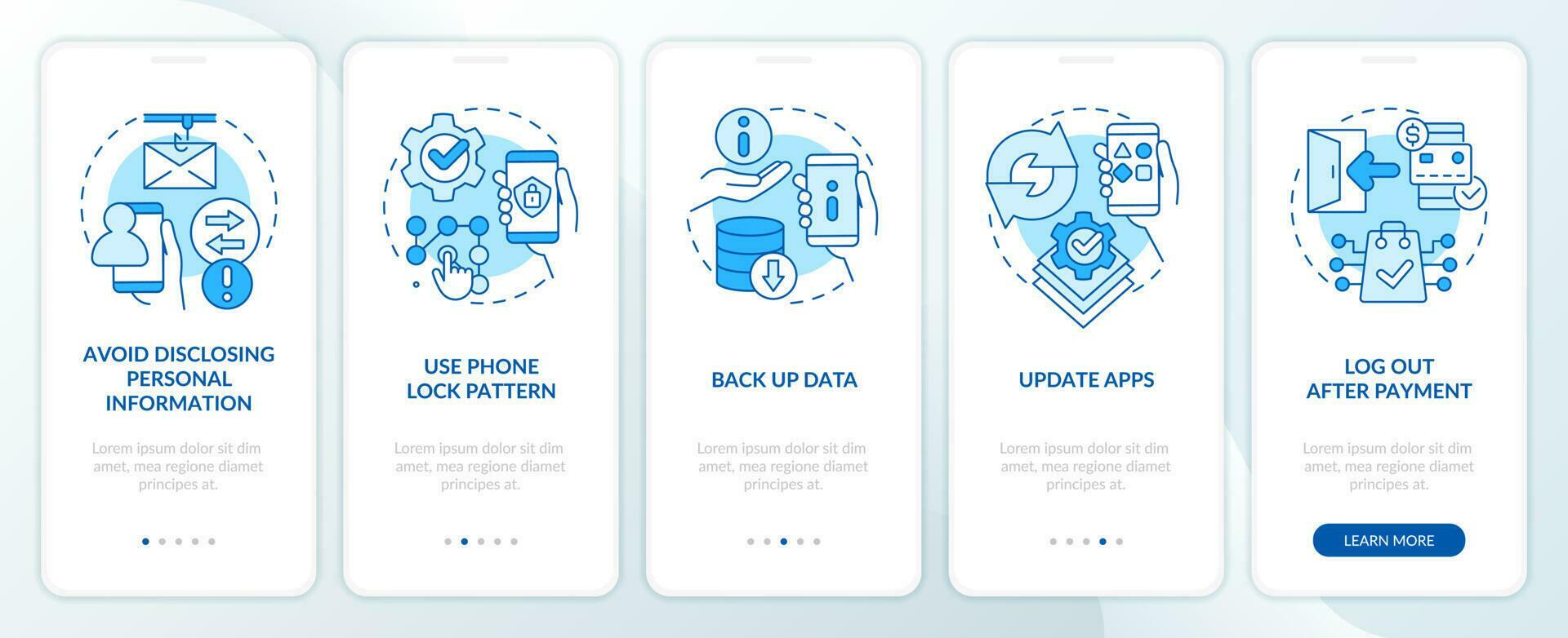 Prevent Smartphone Hacking Attacks Blue Onboarding Mobile App Screen