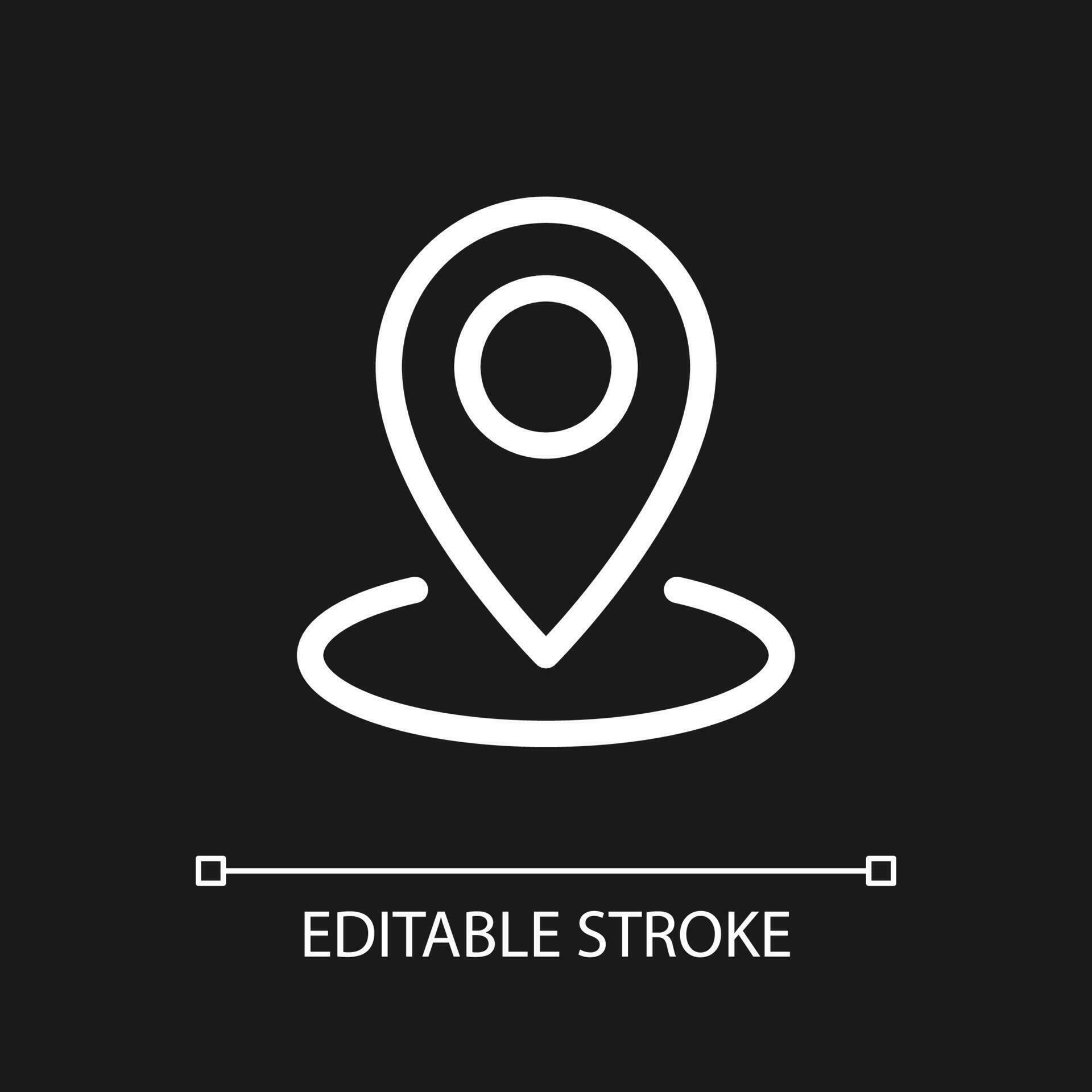 Dropping pin point pixel perfect white linear ui icon for dark theme. Find location on map ...