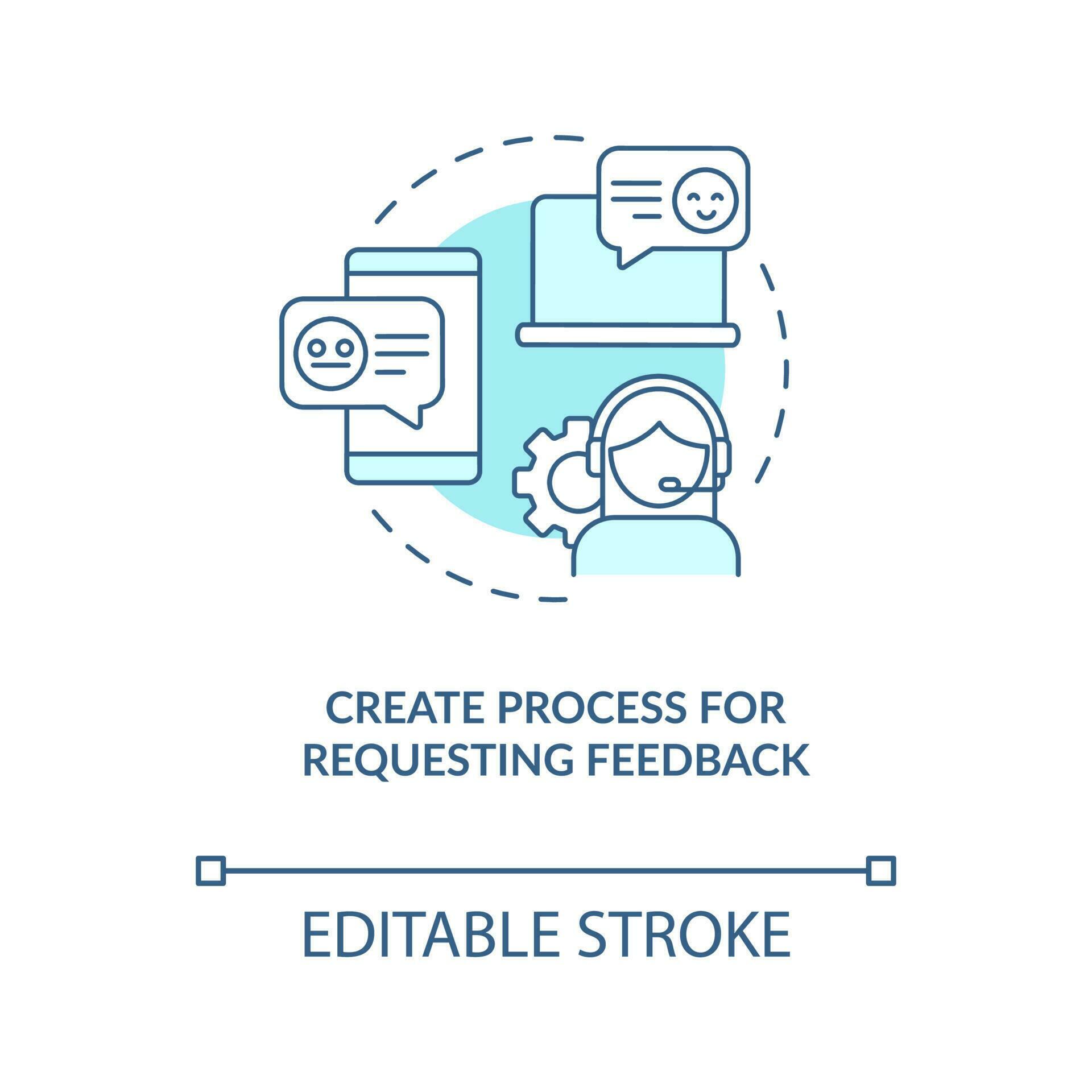 Create process for requesting feedback turquoise concept icon. Call centre abstract idea thin ...