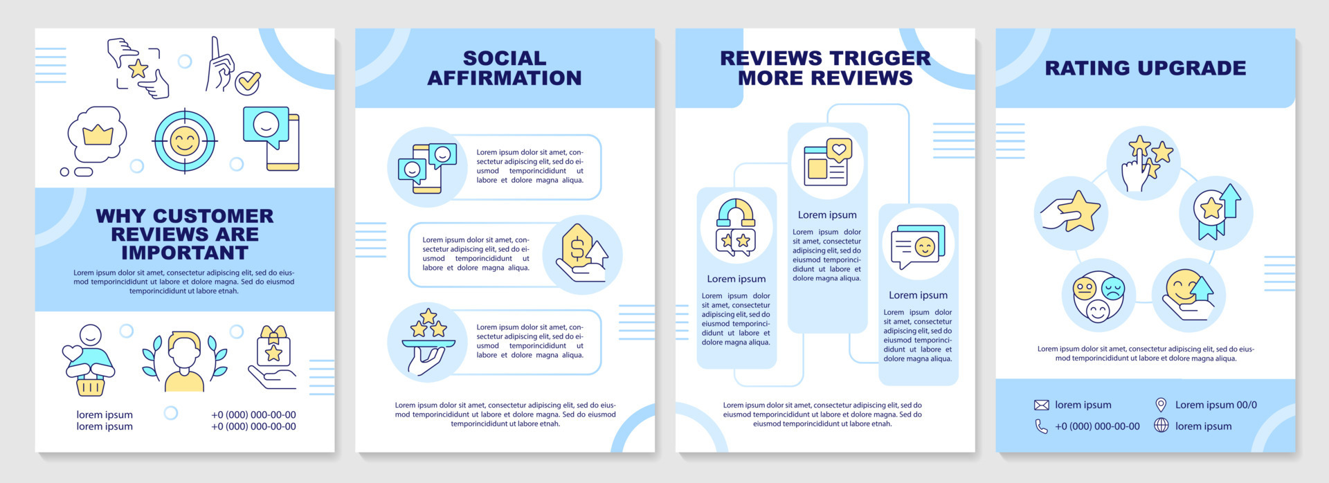 Why customer reviews important blue brochure template. Leaflet design ...