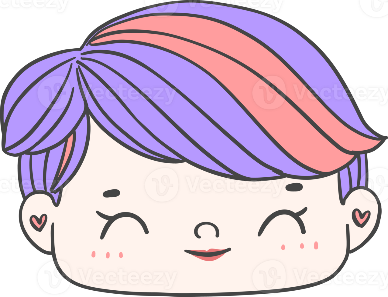 Cute Girl Happy Strong Face With Colourful Fashion Hair Cartoon Character Hand Drawing Doodle